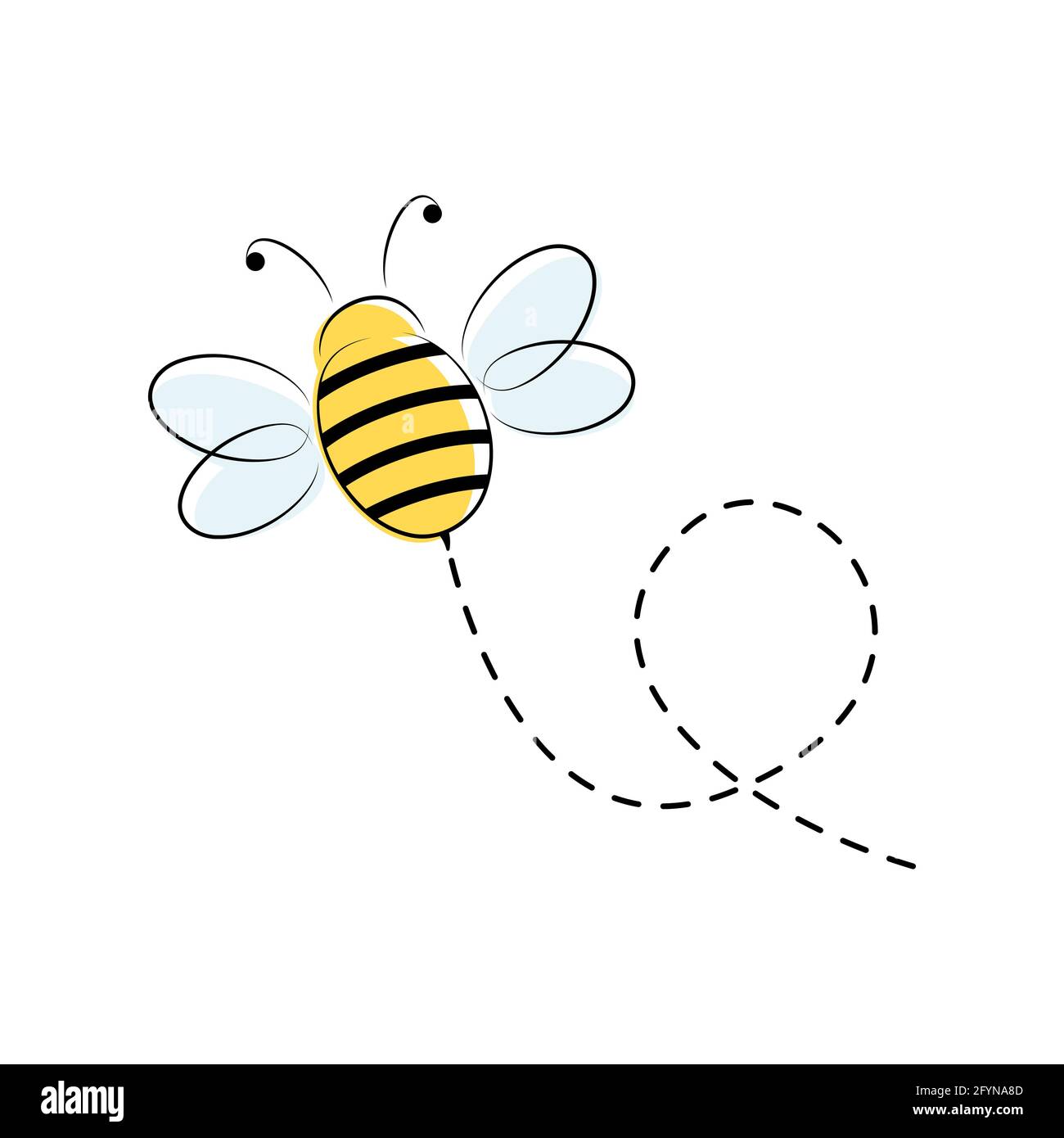 Cute bees with dotted line route set. Vector illustration isolated on ...