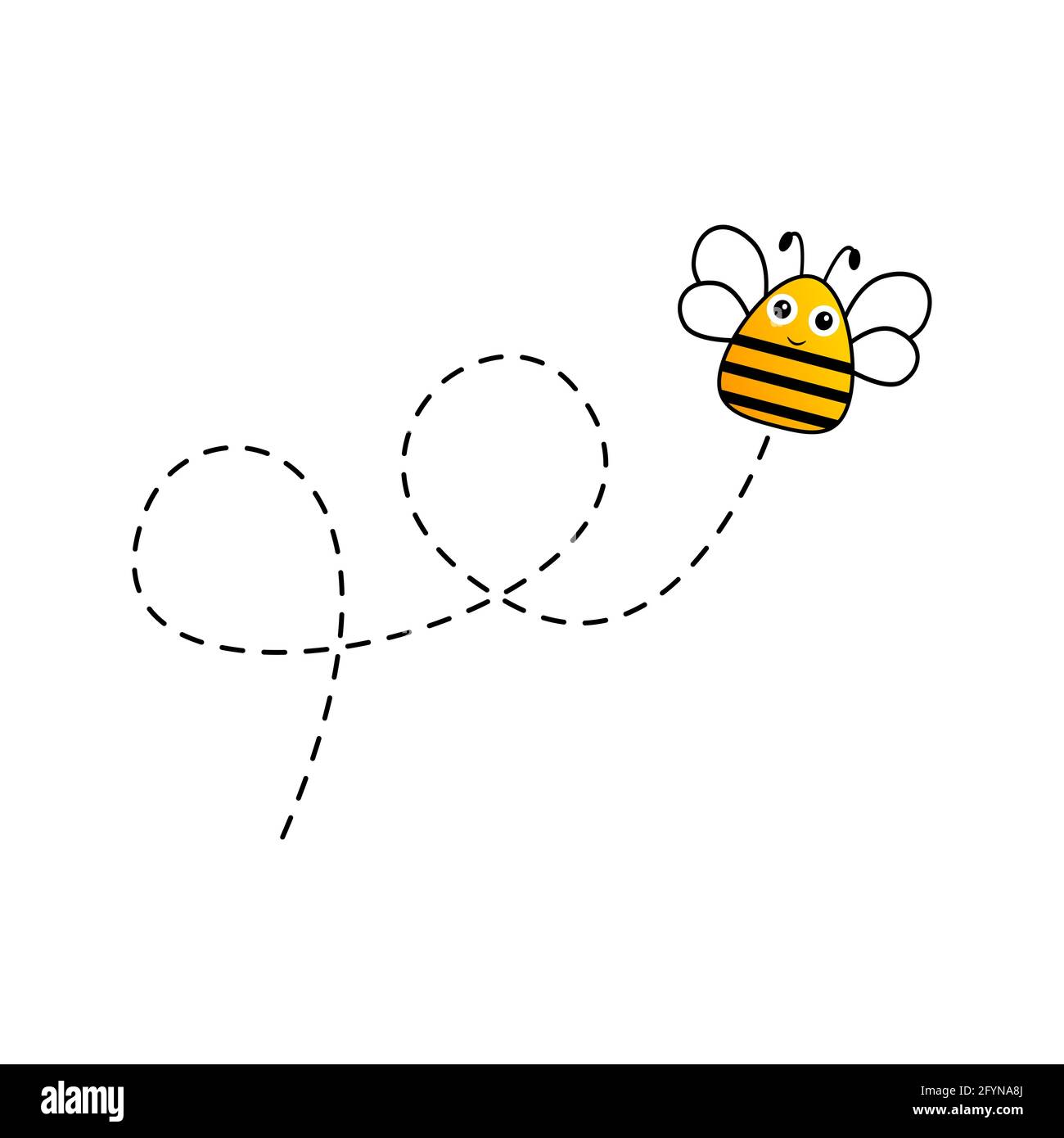 Cute bees with dotted line route set. Vector illustration isolated on ...