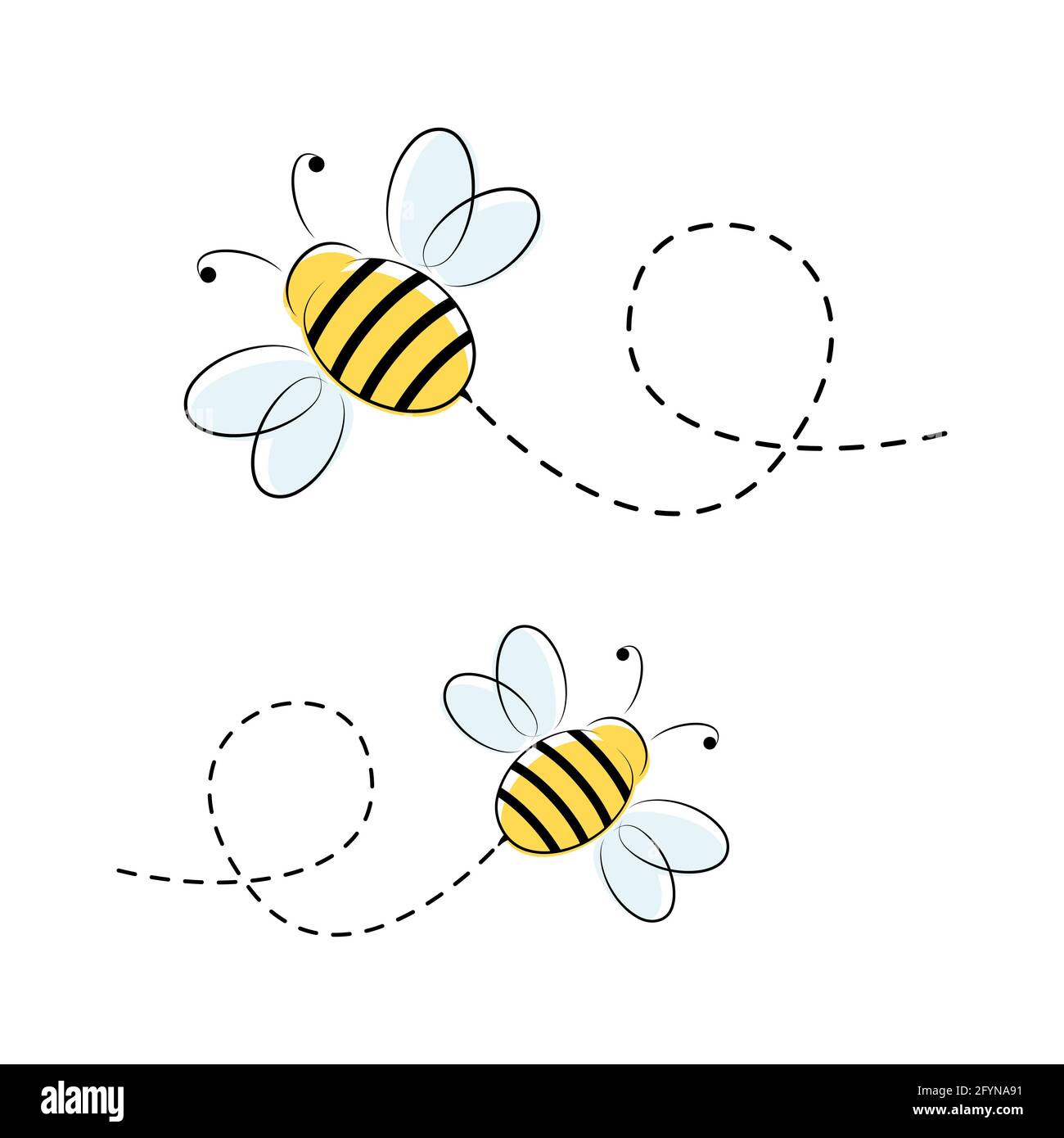 Cute bees with dotted line route set. Vector illustration isolated on ...