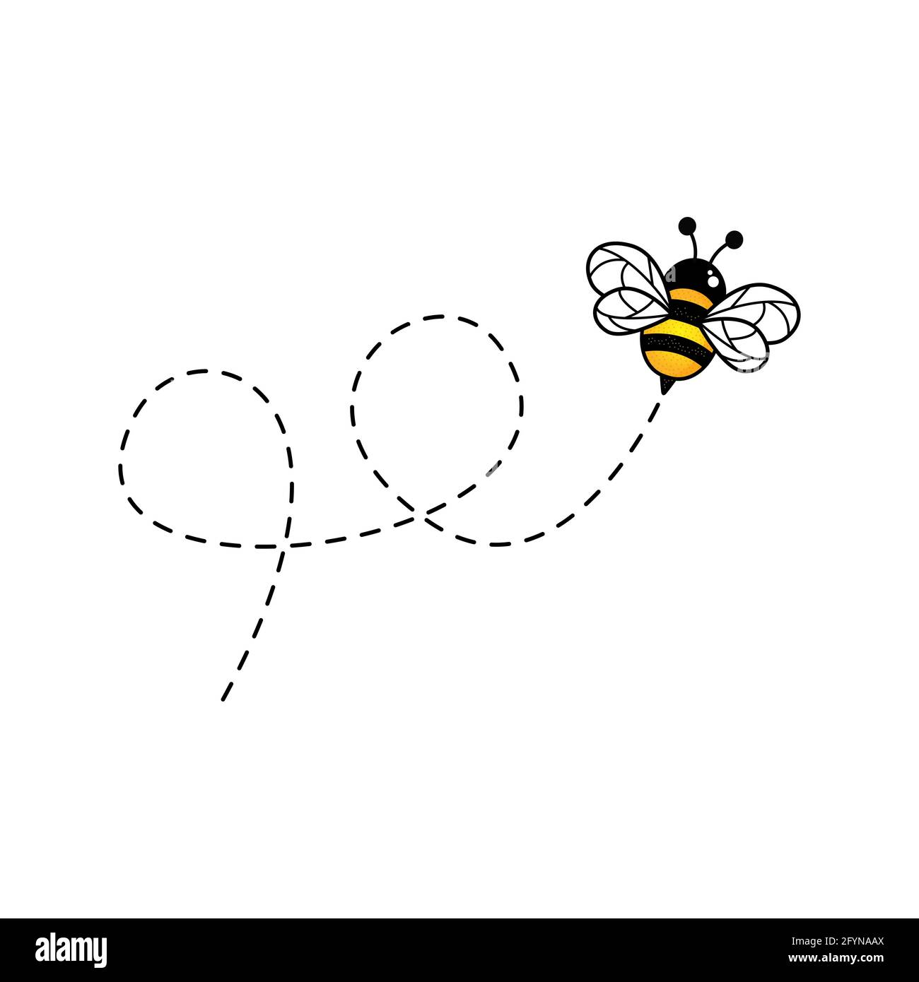 Cute bees with dotted line route set. Vector illustration isolated on ...