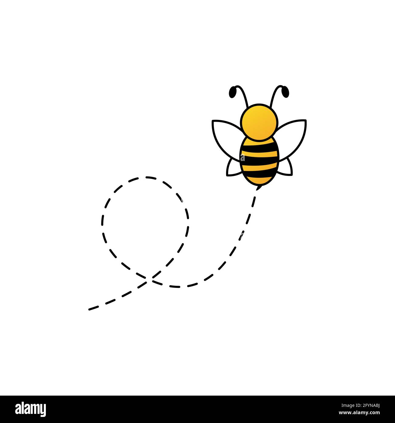 Cute bees with dotted line route set. Vector illustration isolated on ...