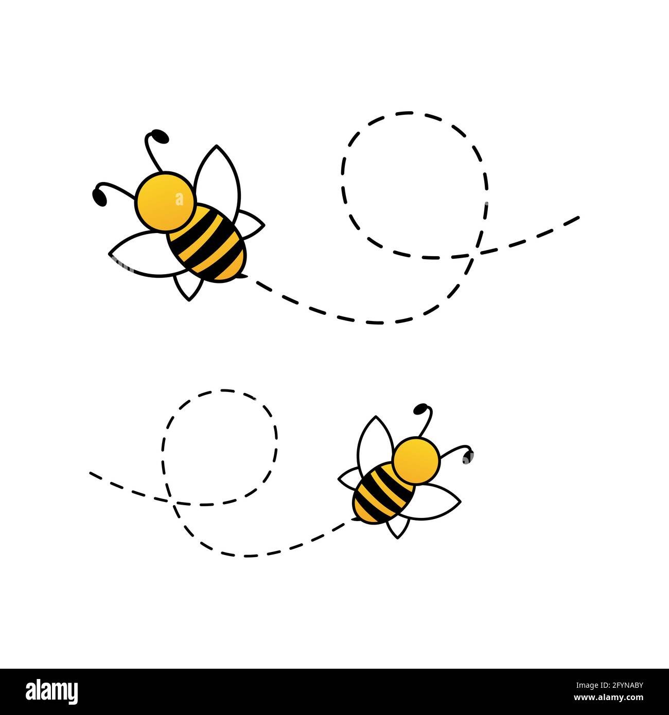 Cute bees with dotted line route set. Vector illustration isolated on ...