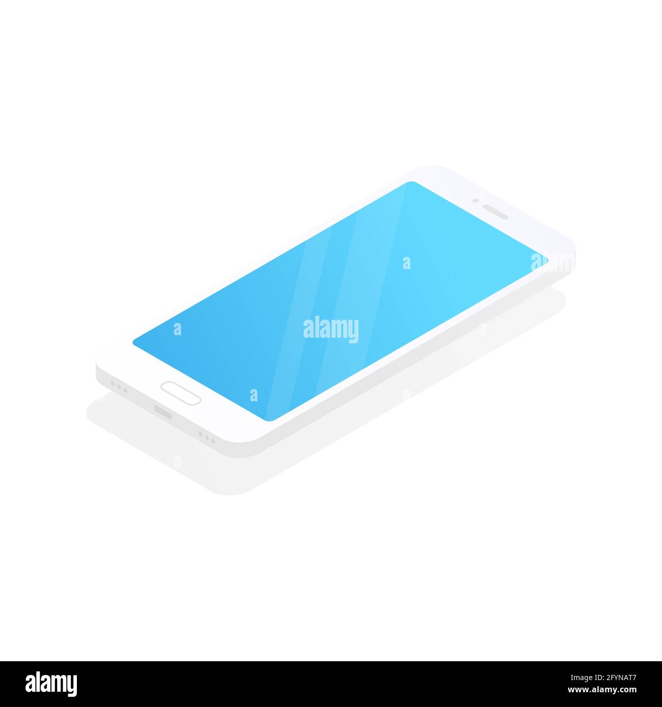 Isometric white phone. 3d mobile phone with blue gradient empty screen ...