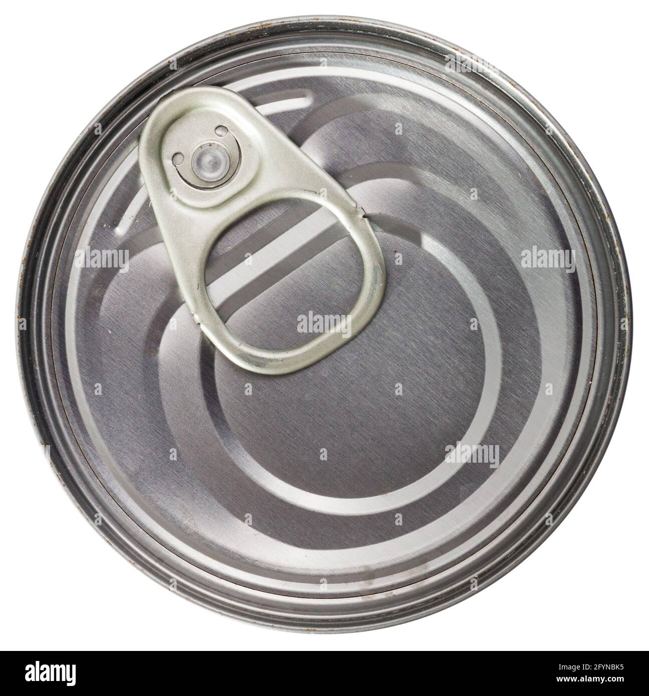 Canned food, closeup view of closed silver tin can. Isolated over white ...