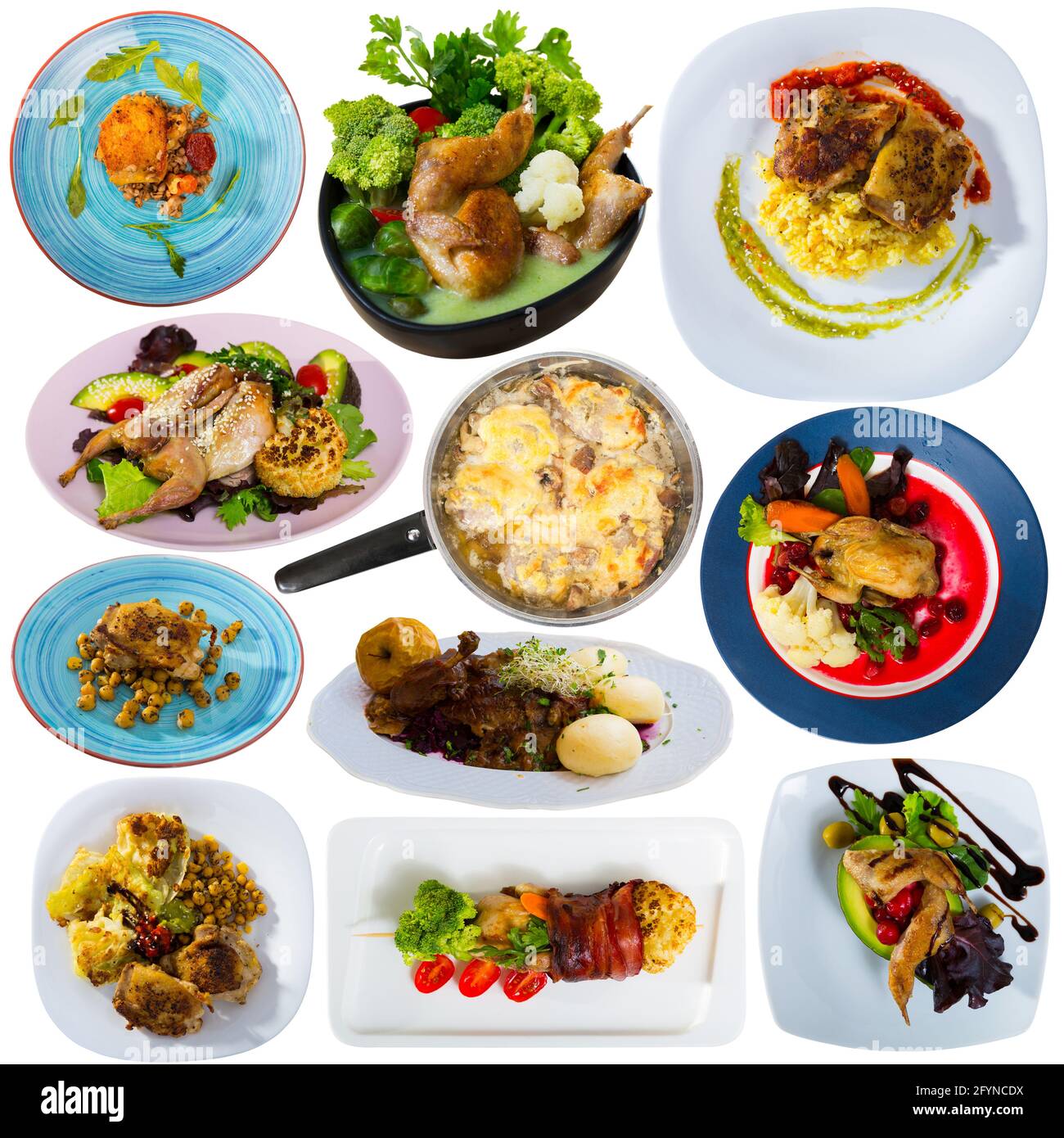 Set of various dishes from fowl isolated on white background Stock ...