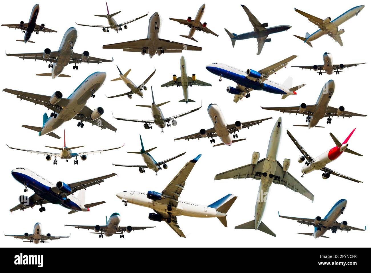 Image with many different aeroplanes on a clean white background Stock ...