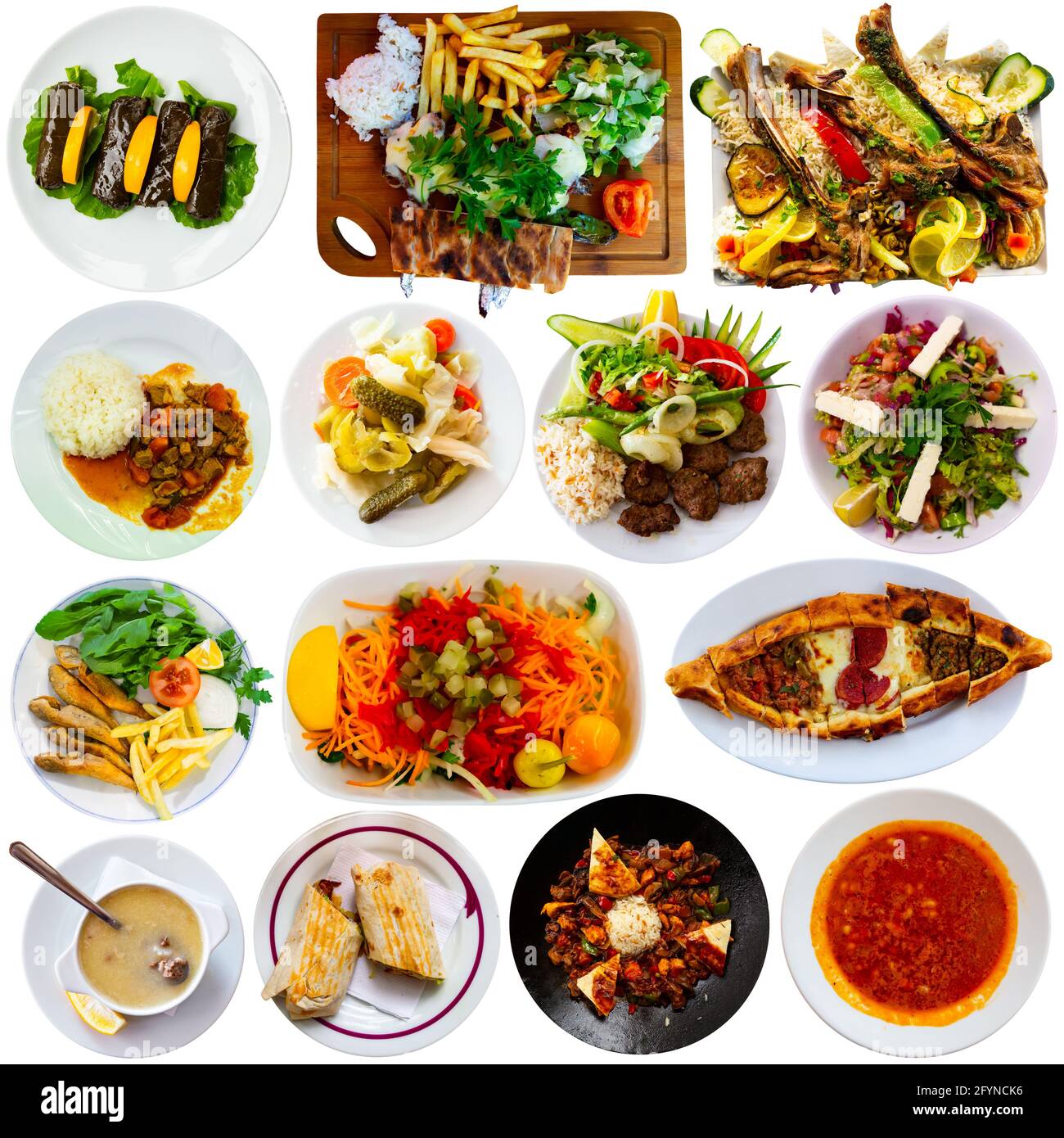 Collection of various popular dishes of Turkish cuisine, isolated on a ...