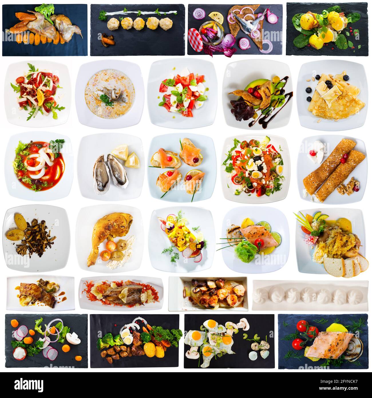 Set of various tasty meals isolated on a white background, nobody Stock ...