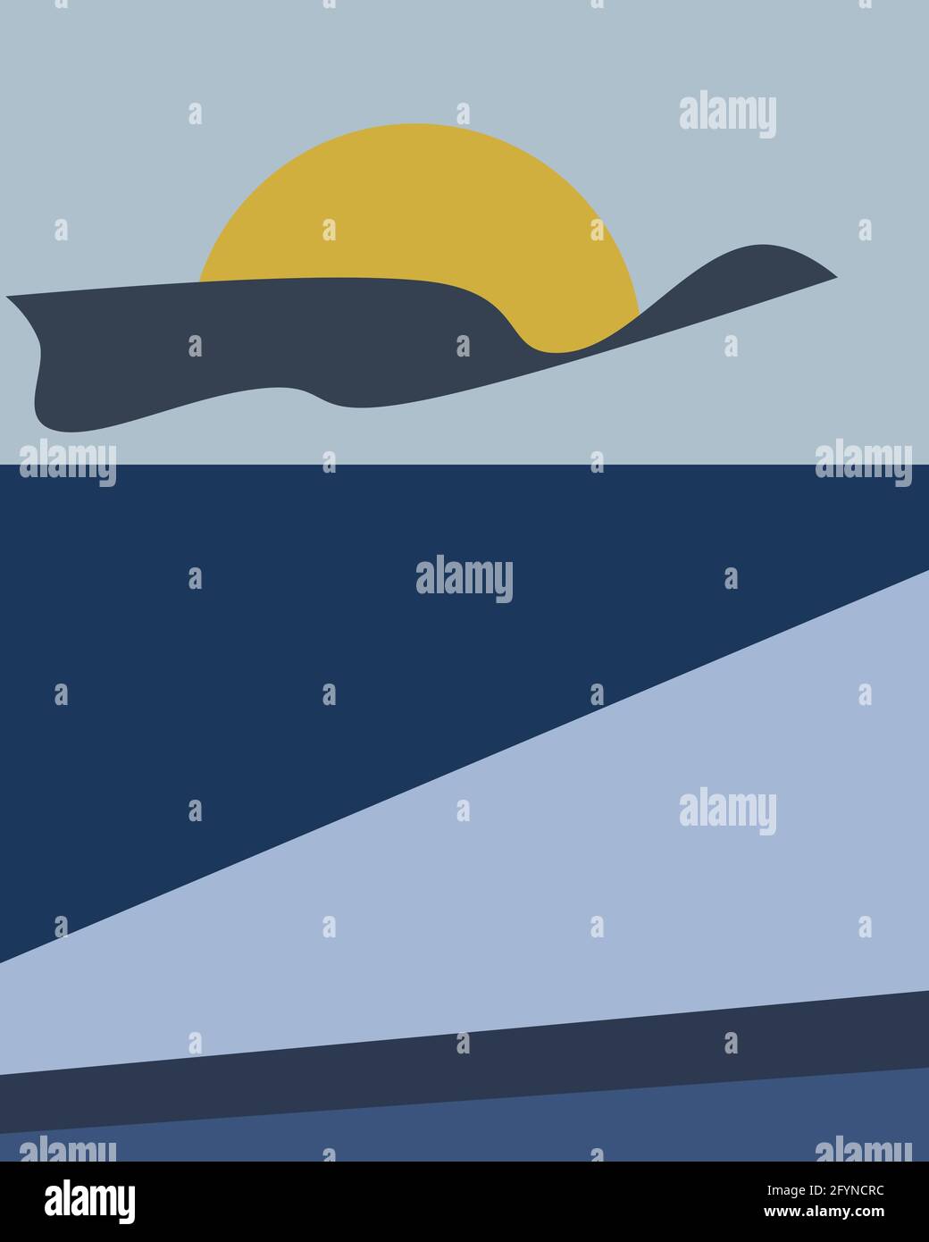 Geometric landscape silhouette generative art poster illustration Stock ...