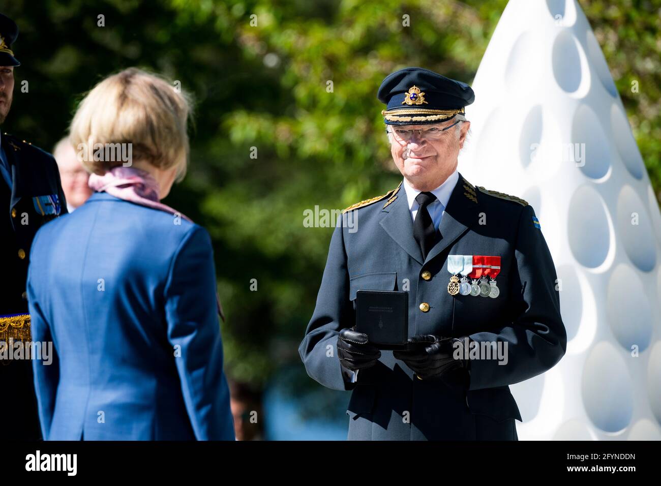 King Carl Gustaf hands out medals during the Veterans Day ceremony at ...