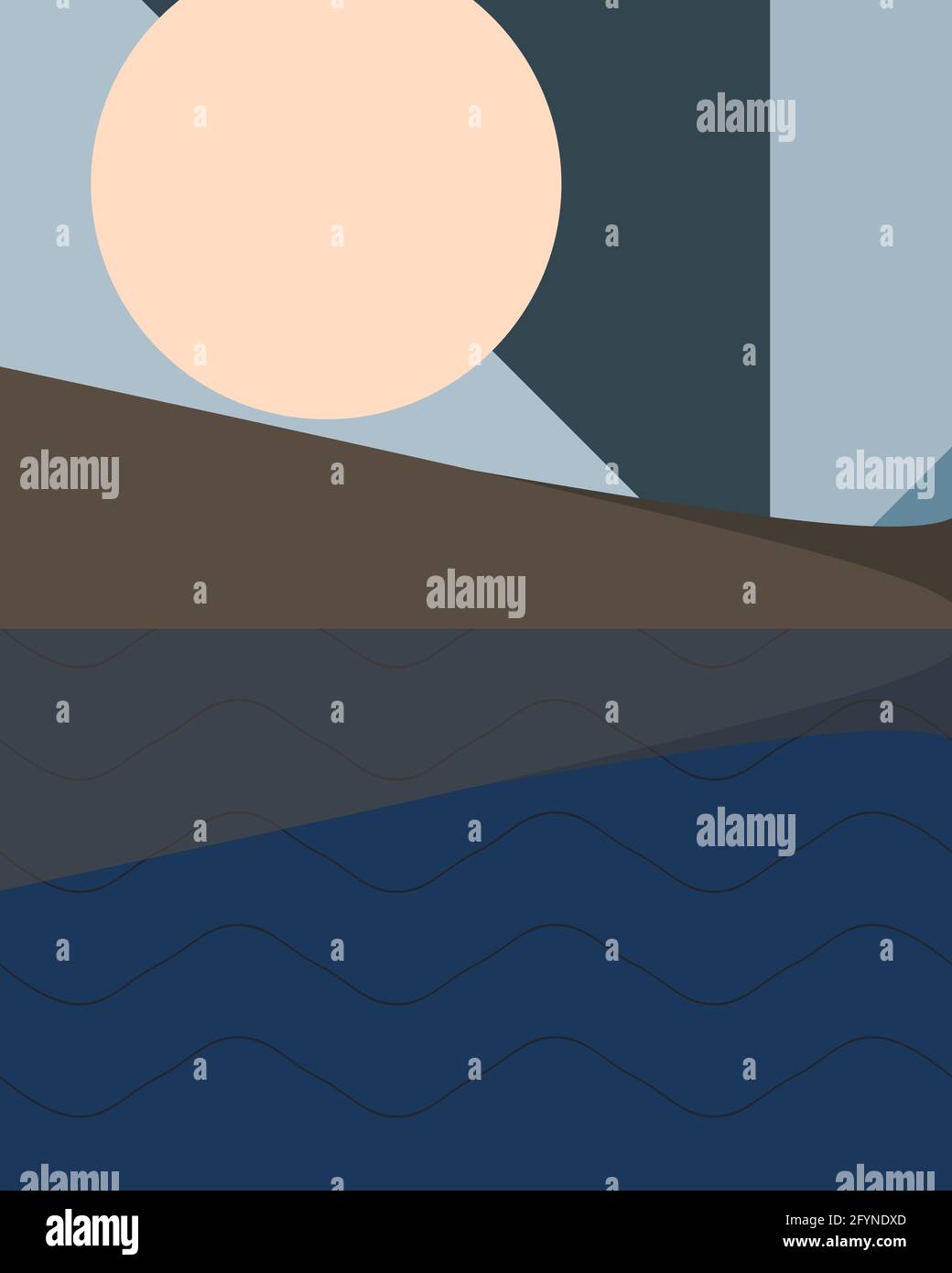 Geometric landscape silhouette generative art poster illustration Stock ...