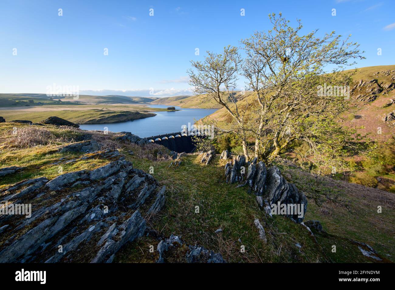 Elan valley reservoirs and dams in spring time in the welsh countryside ...