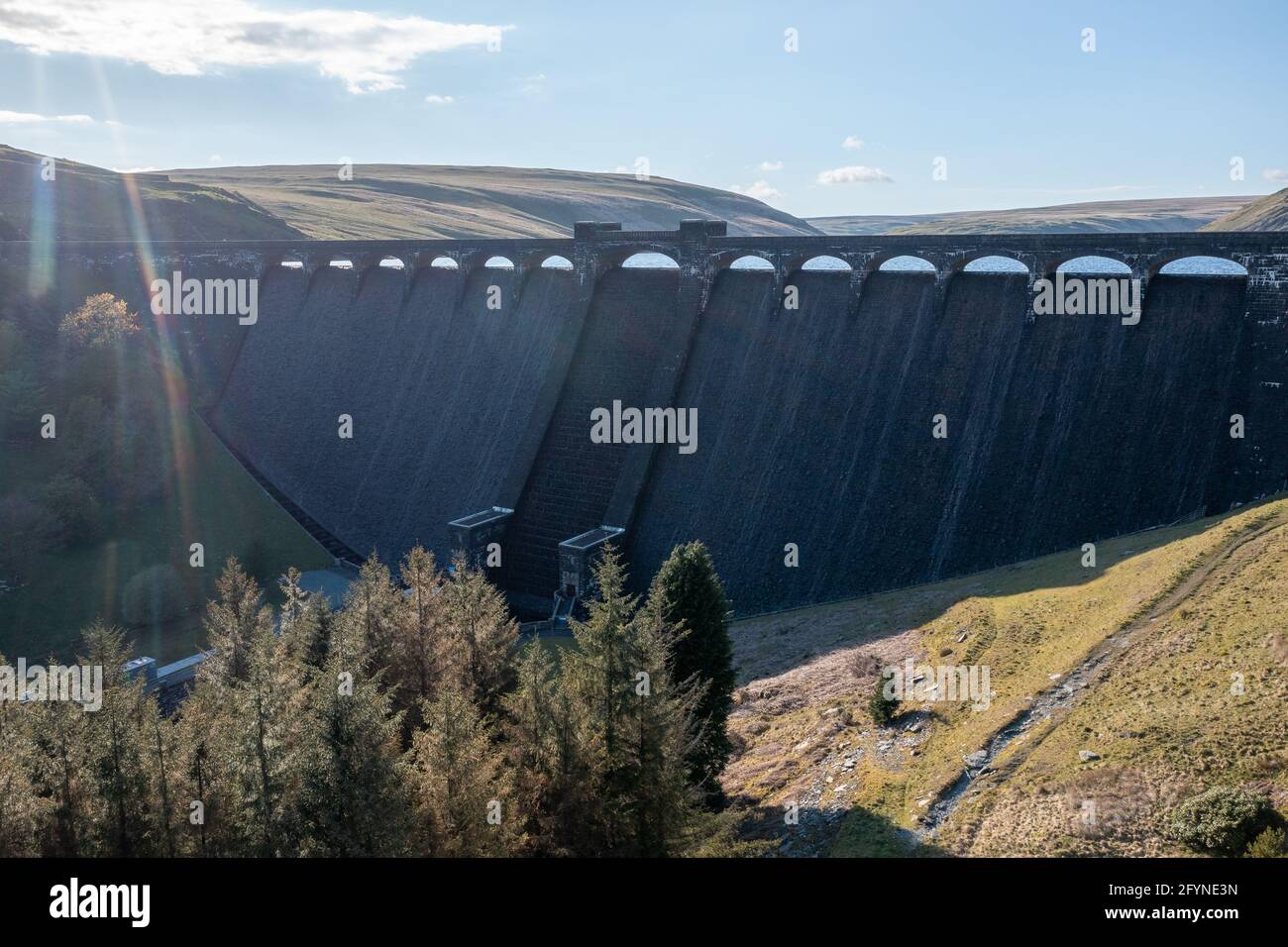 Elan valley reservoirs and dams in spring time in the welsh countryside ...