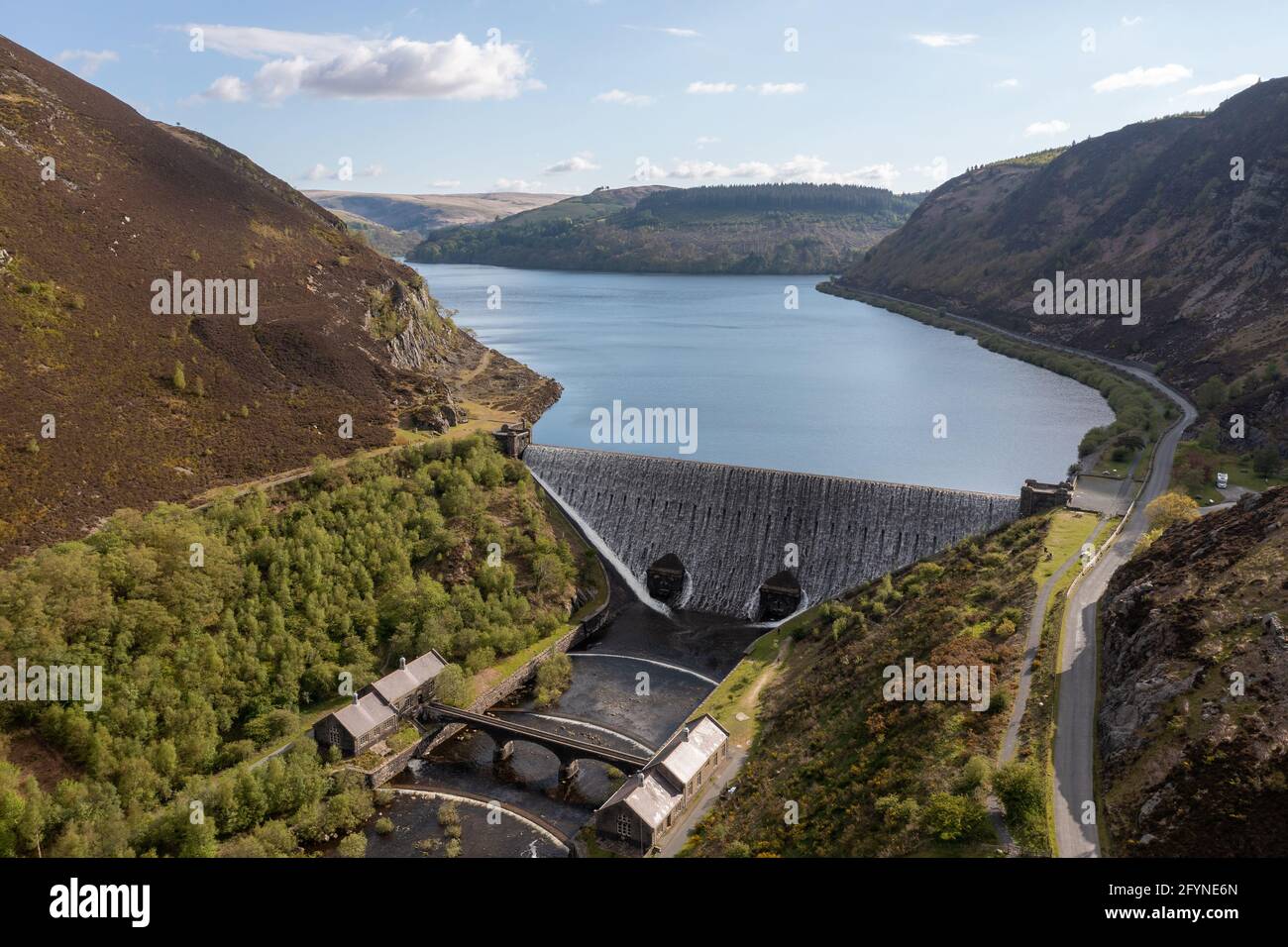 Elan valley reservoirs and dams in spring time in the welsh countryside ...