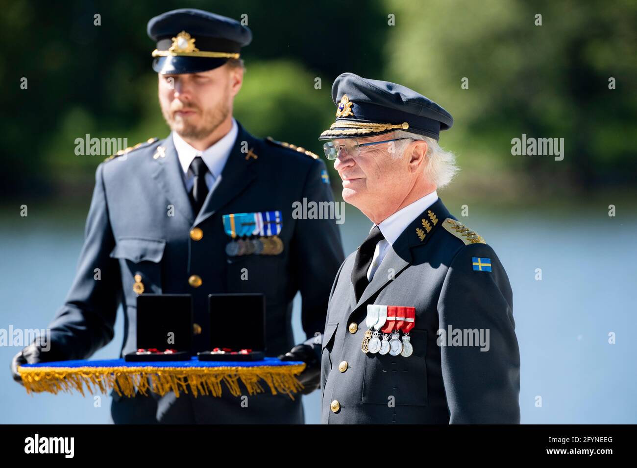 King Carl Gustaf hands out medals during the Veterans Day ceremony at ...