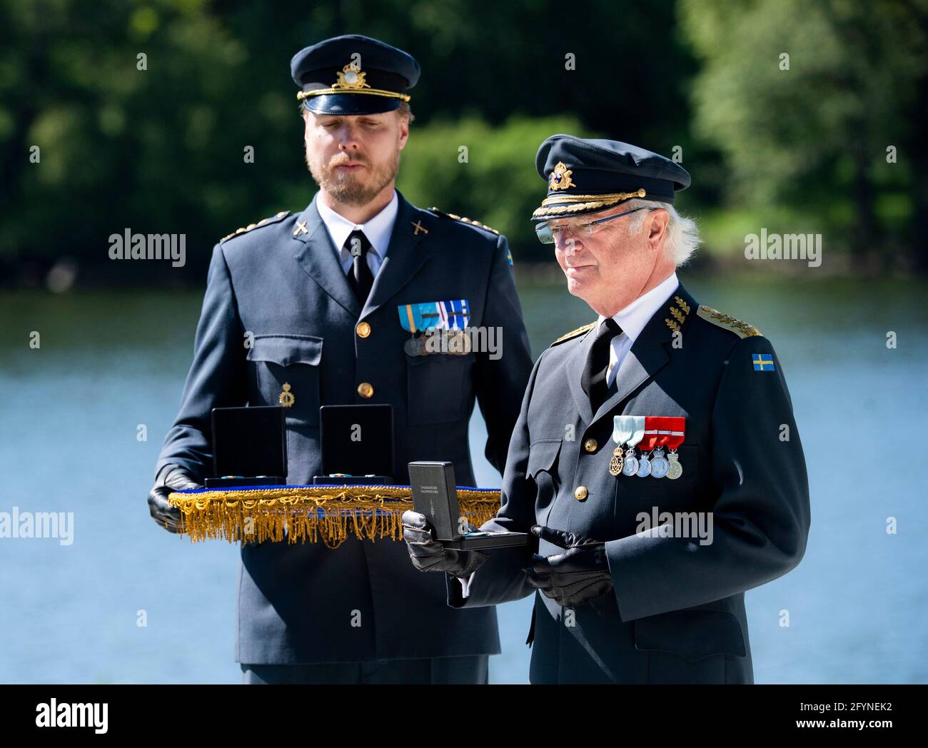 King Carl Gustaf hands out medals during the Veterans Day ceremony at ...