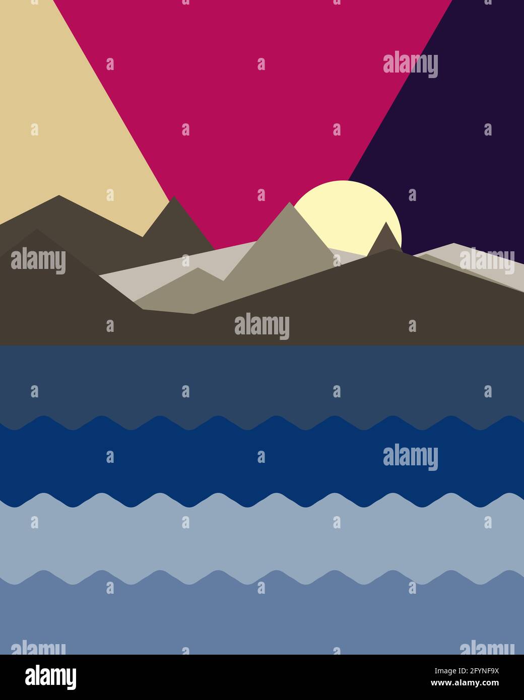 Geometric landscape silhouette generative art poster illustration Stock ...