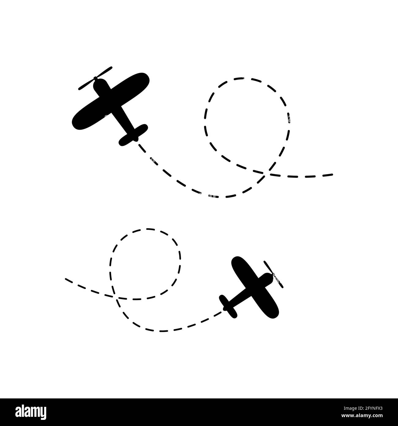 Airplane line path icon set. Vector illustration of air plane flight ...