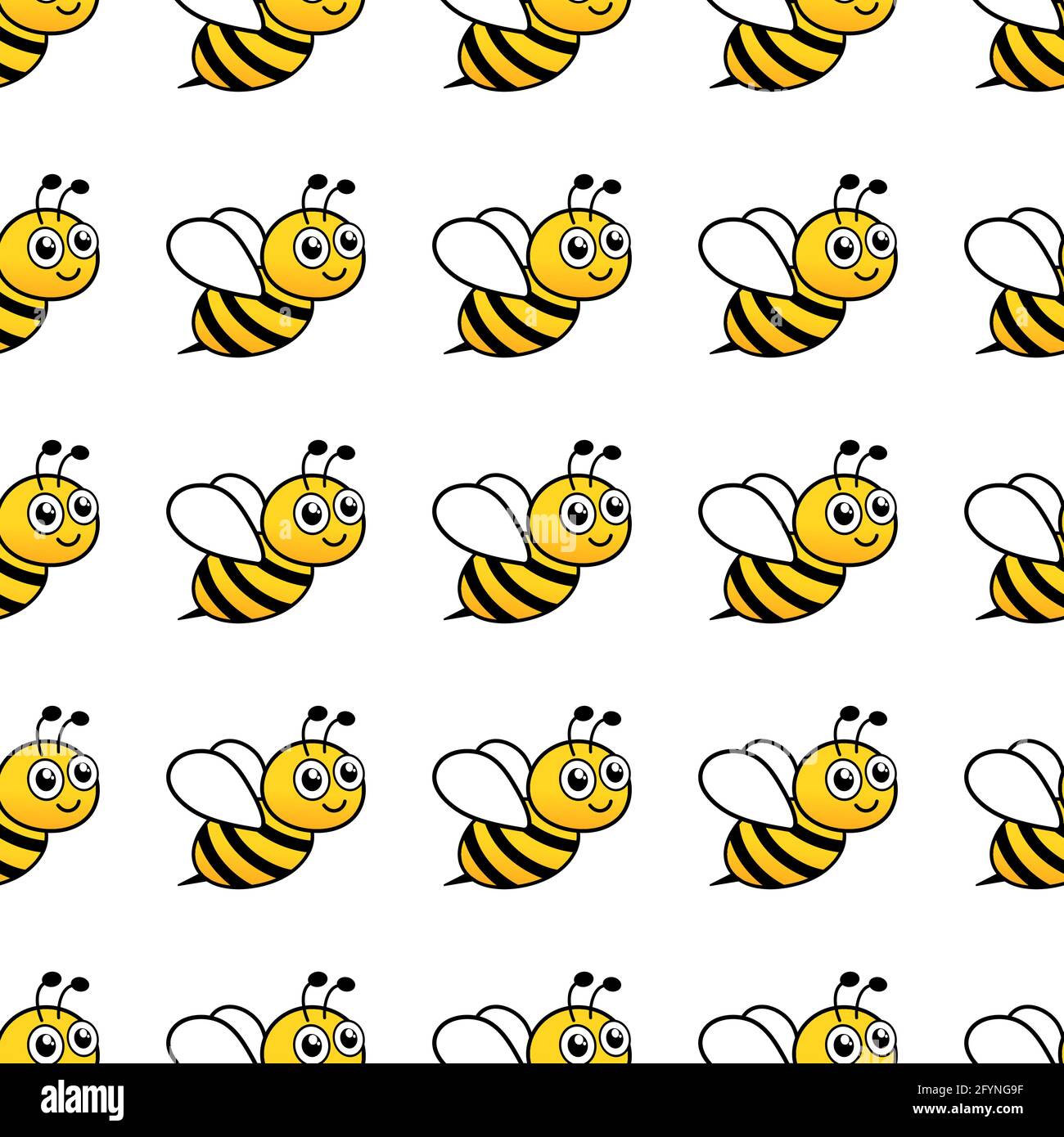 Cartoon bees seamless pattern. Bee flying on white background. Vector ...