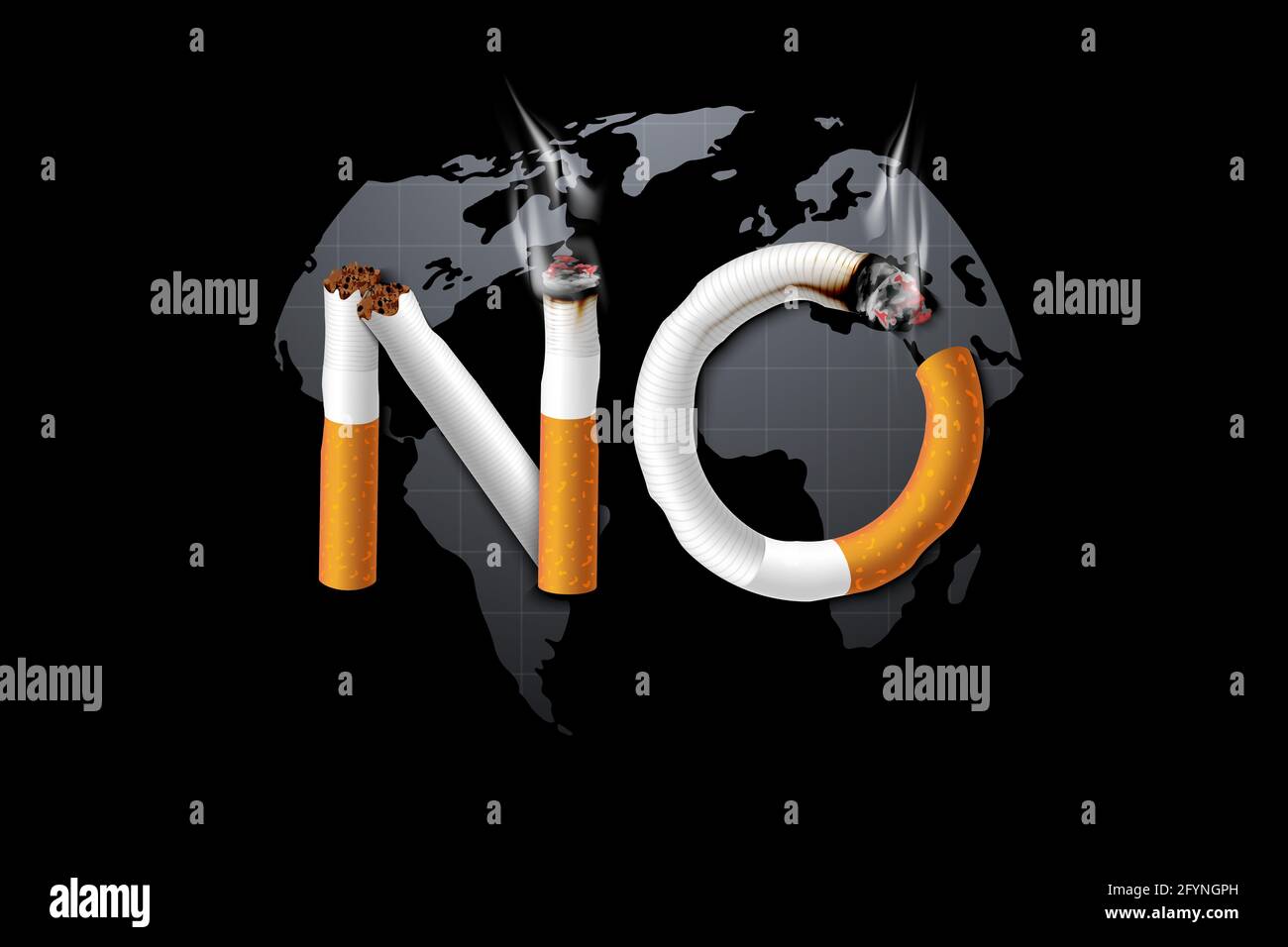 Stop smoking campaign illustration no cigarette for health in world map ...