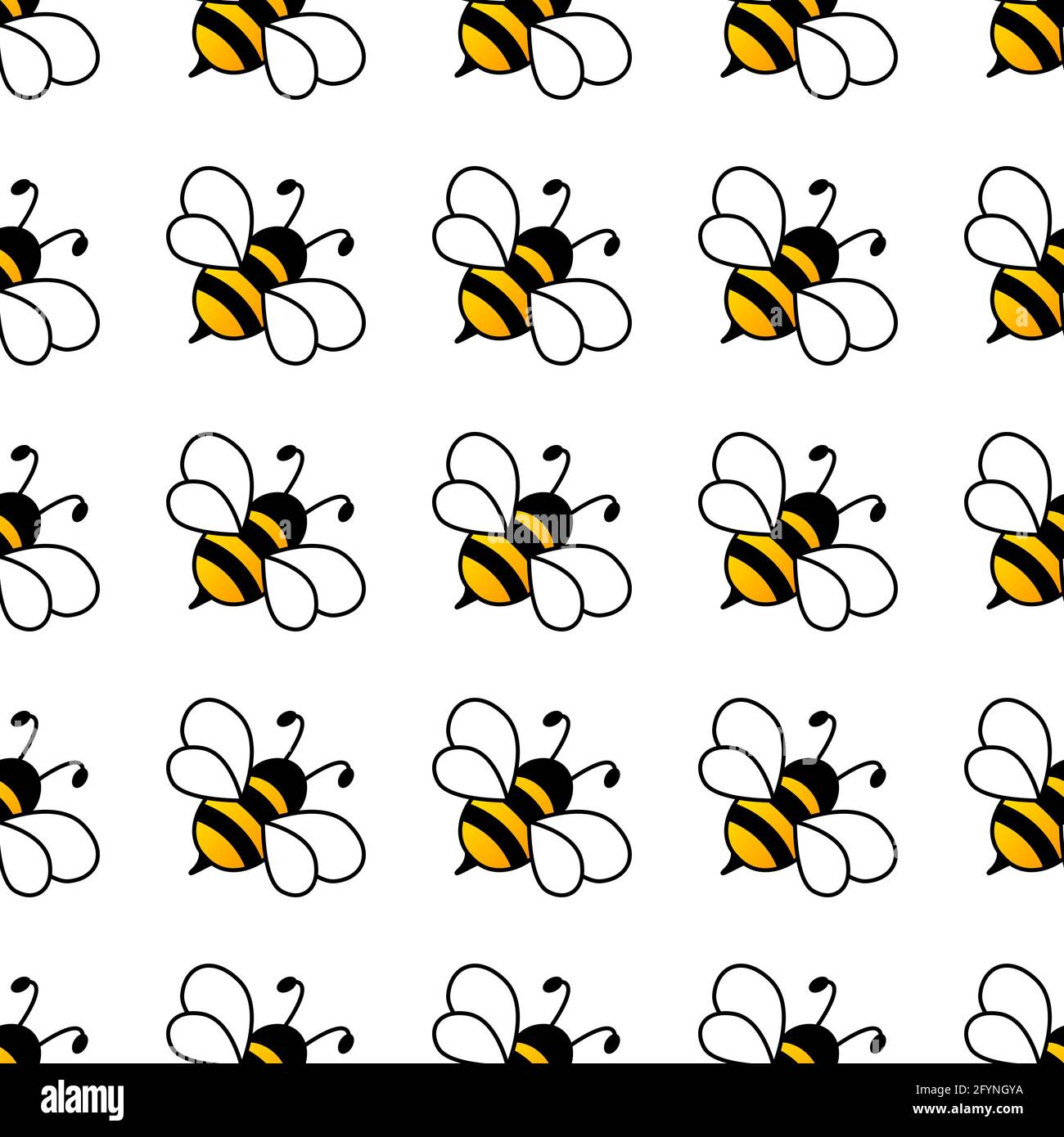 Cartoon bees seamless pattern. Bee flying on white background. Vector ...