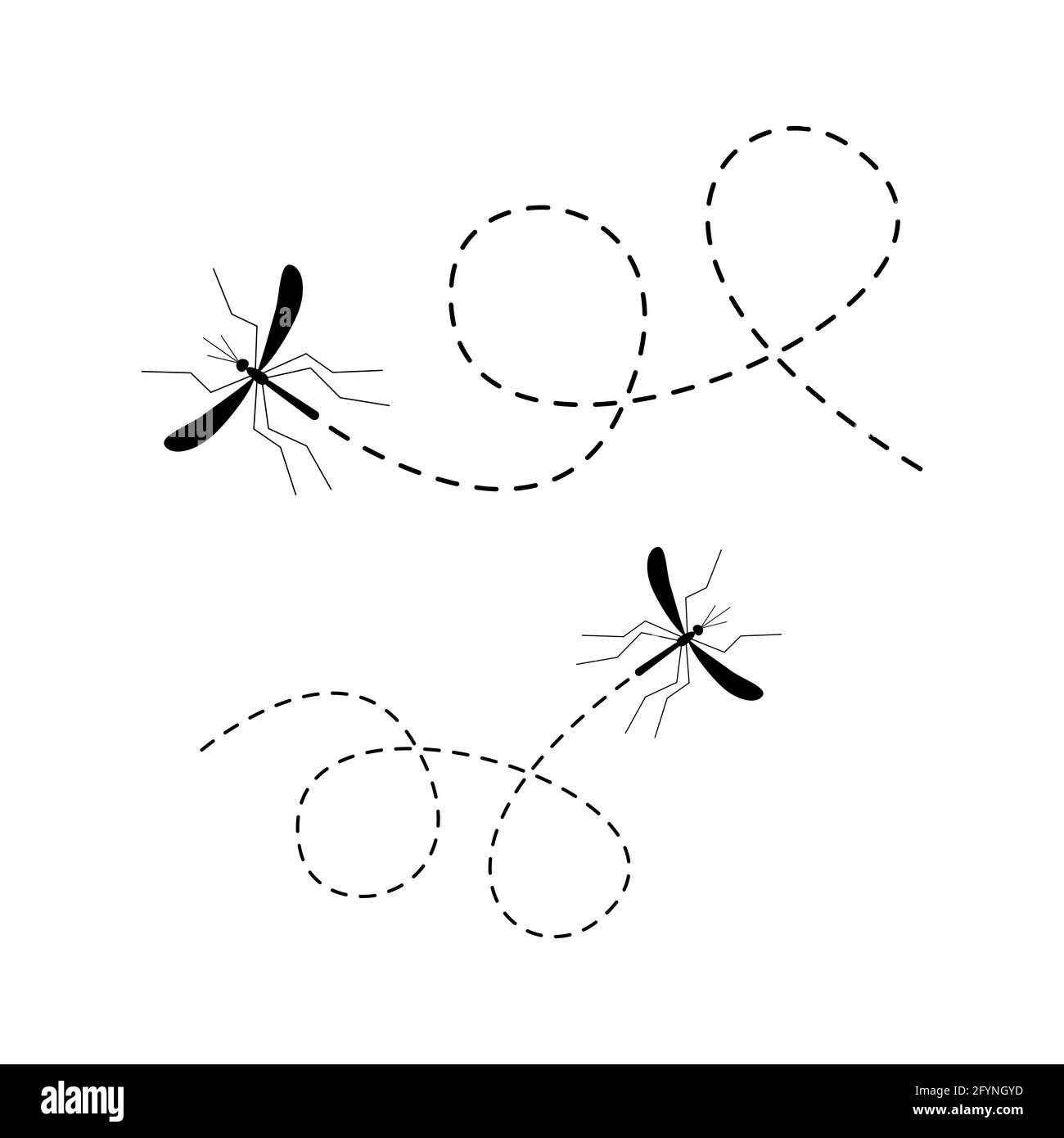 Mosquito icon set. Mosquitoes flying on a dotted route. Vector ...