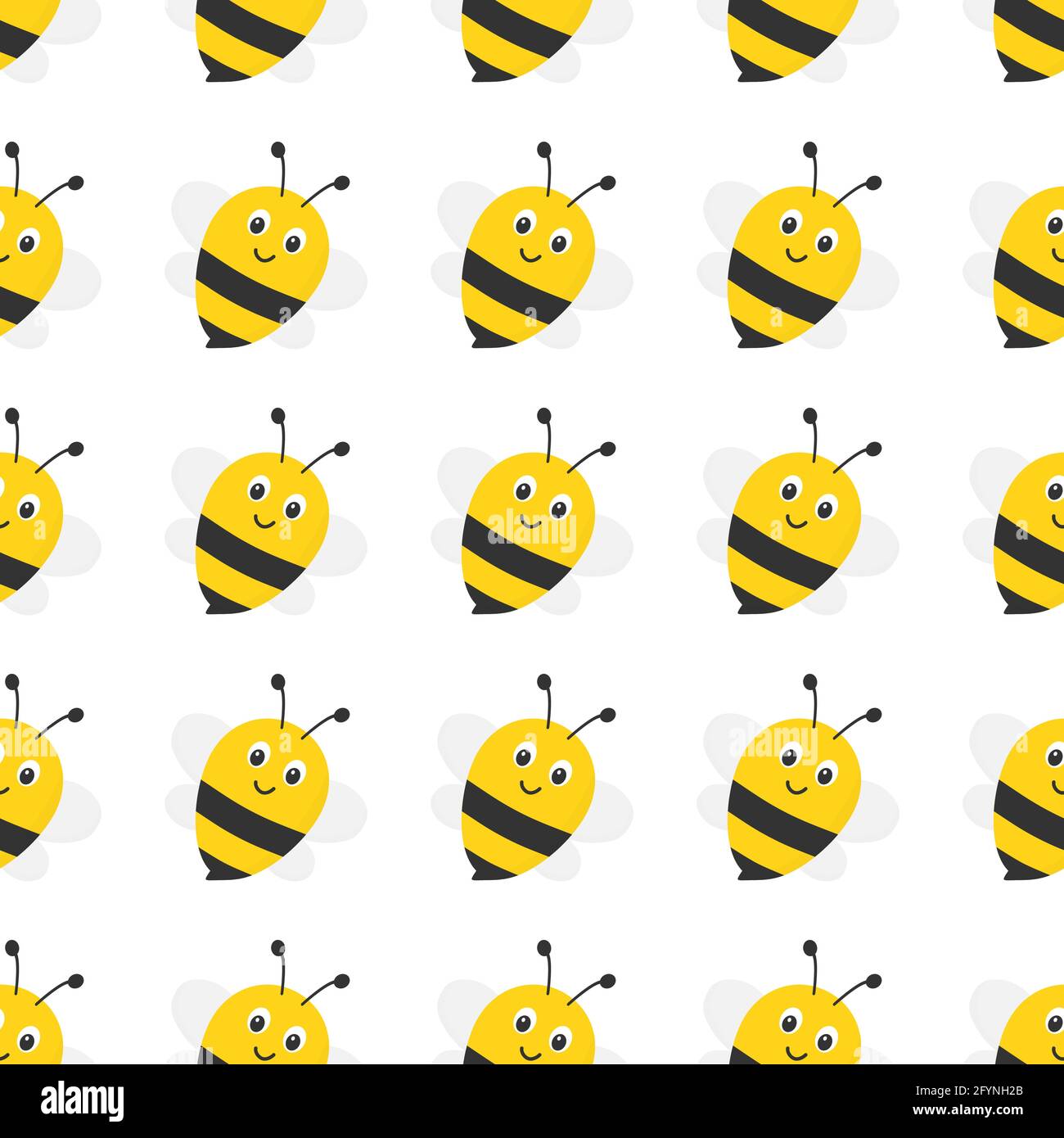 Cartoon bees seamless pattern. Bee flying on white background. Vector ...