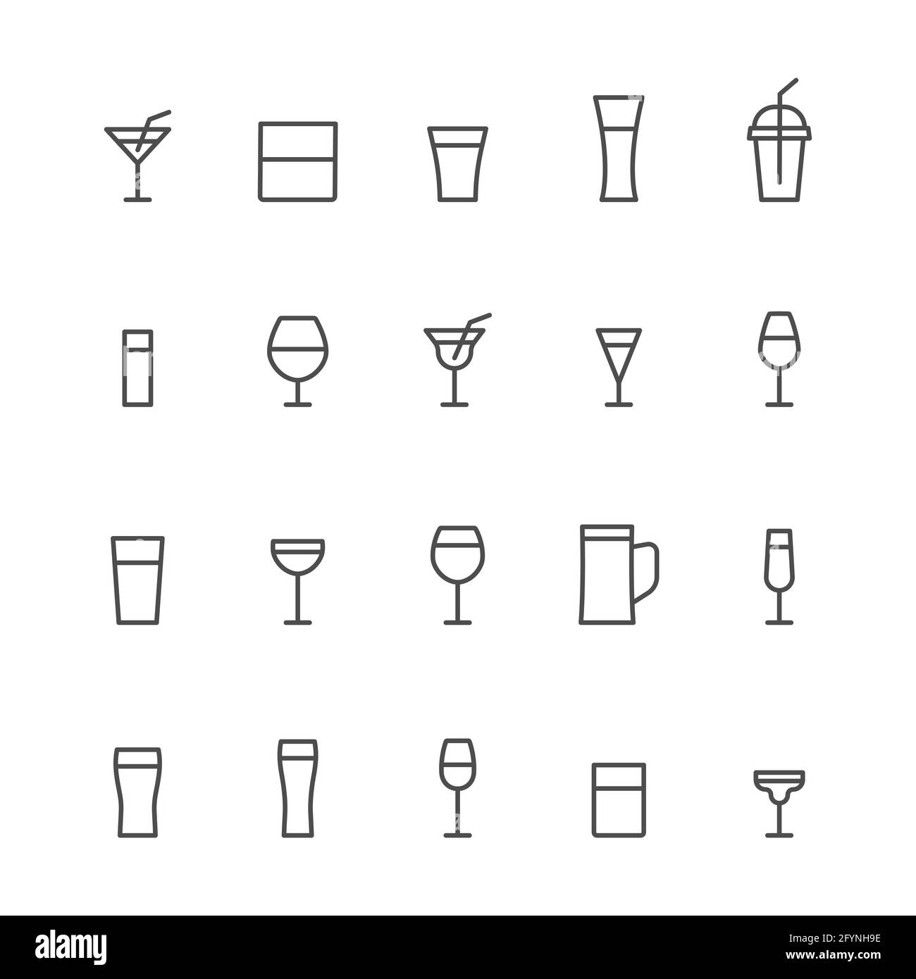 Drink icons line set. Glass outline group. Glassware linear collection ...