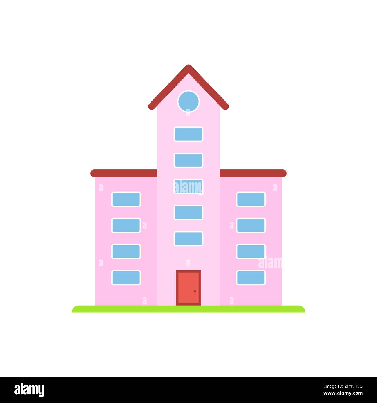 Pink building with red rooftop. Modern house or real estate symbol in ...