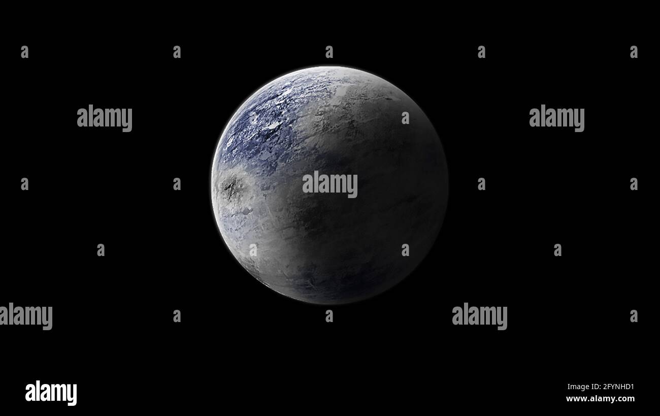 icy and rocky planet entirely covered by ice in deep space, 3d ...