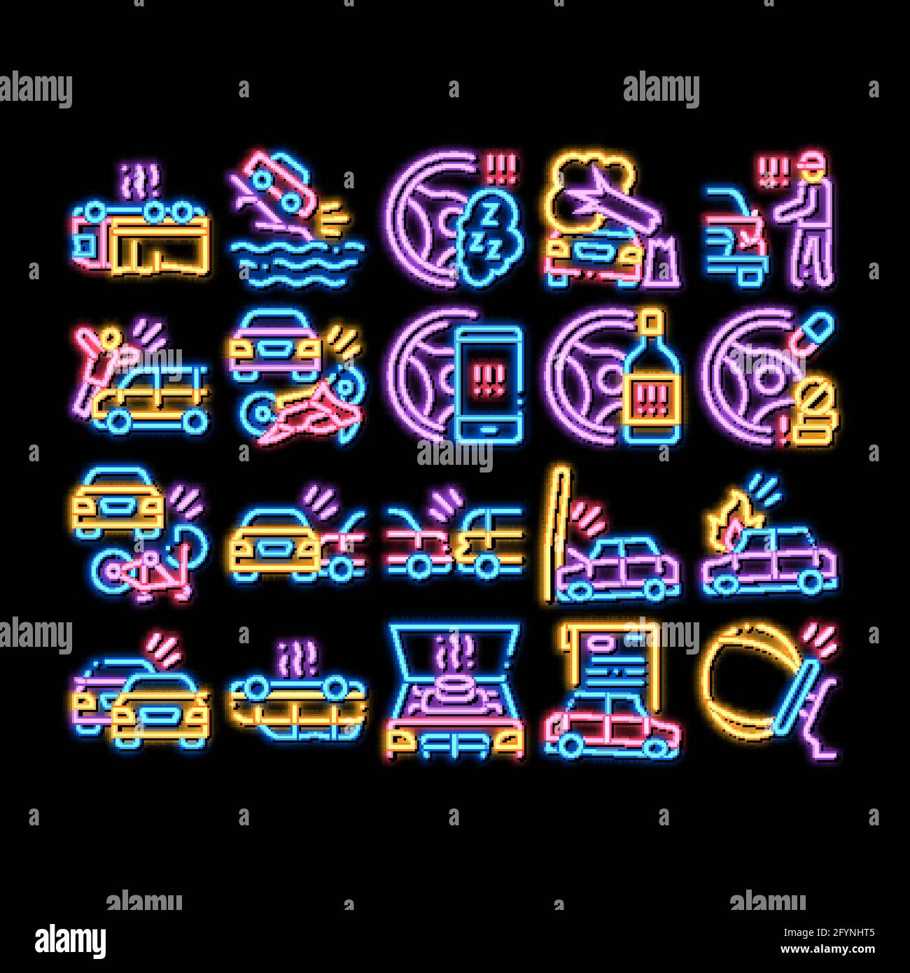 Car Crash Accident neon glow icon illustration Stock Vector Image & Art ...