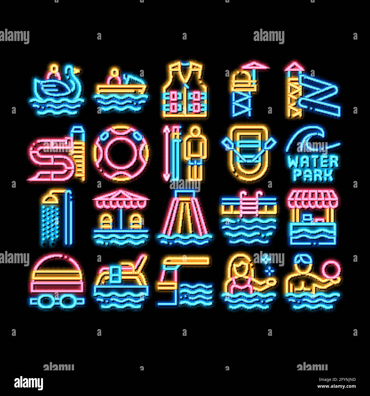 Water Park Attraction neon glow icon illustration Stock Vector Image ...