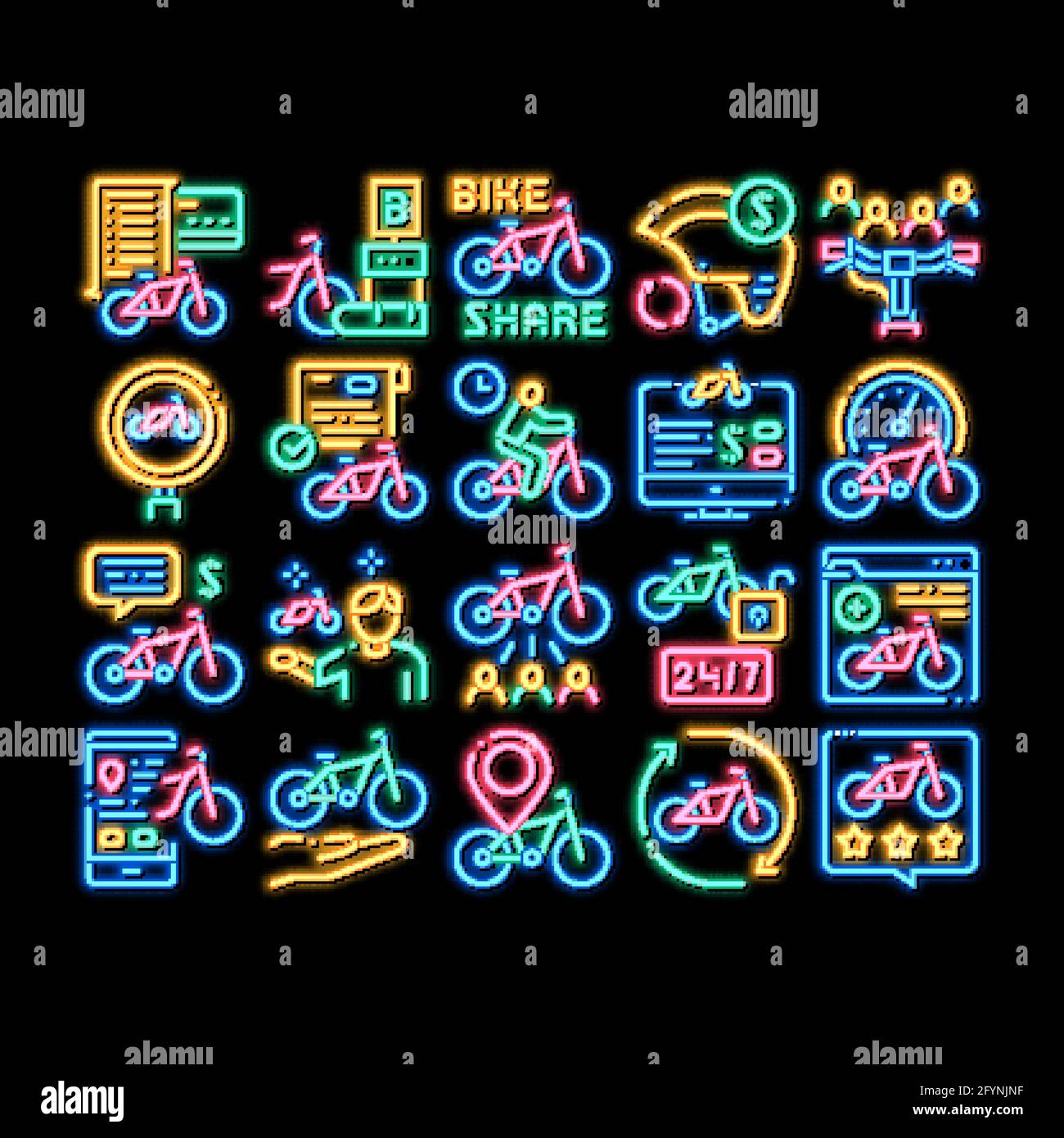 Bike Sharing Business neon glow icon illustration Stock Vector Image ...