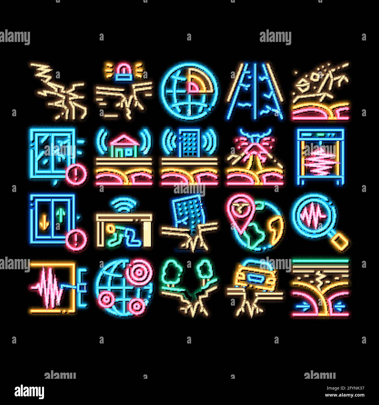 Earthquake Disaster neon glow icon illustration Stock Vector Image ...
