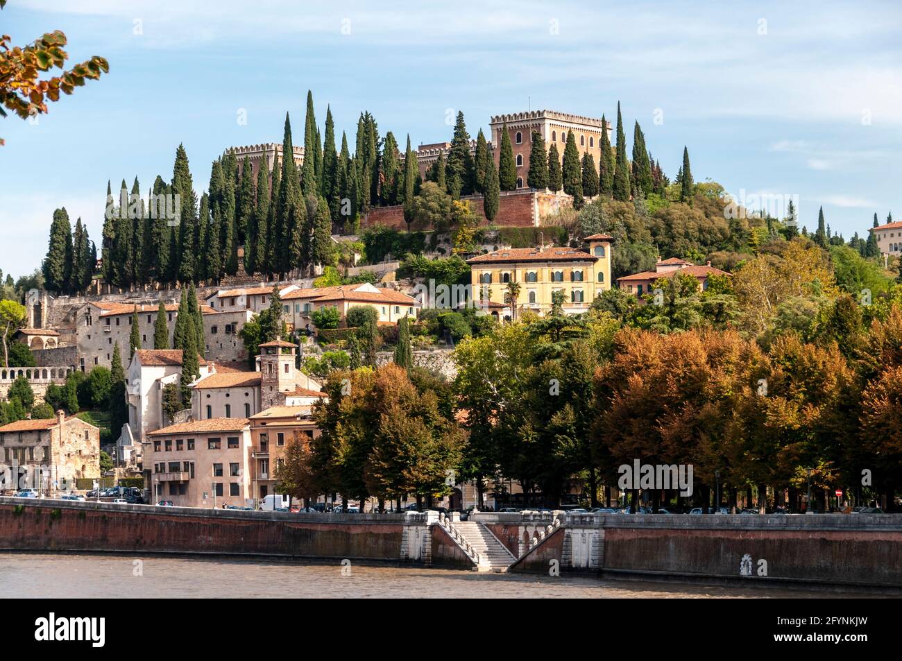 Castle San Pietro (St.Peter's Castle) on a small hill in the medieval ...