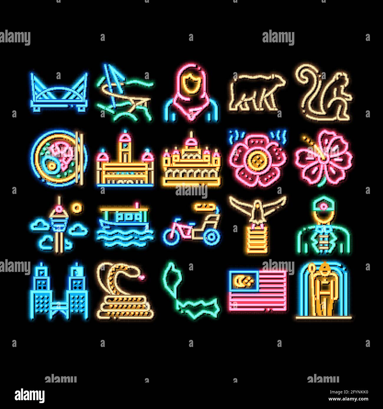 Malaysia National Neon Glow Icon Illustration Stock Vector Image And Art
