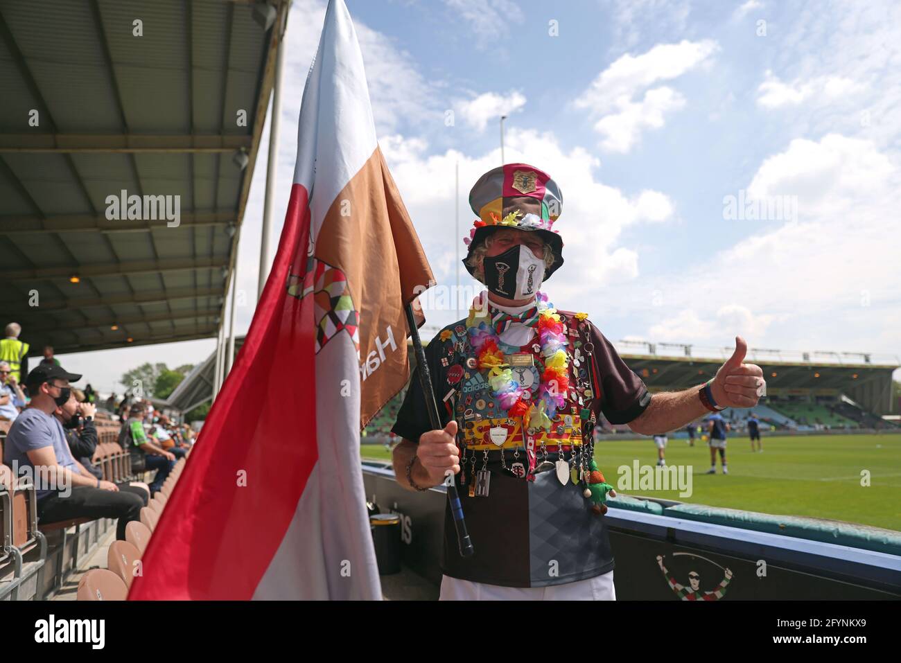 A Harlequins fan in the stands ahead of the Harlequins v Bath Rugby ...