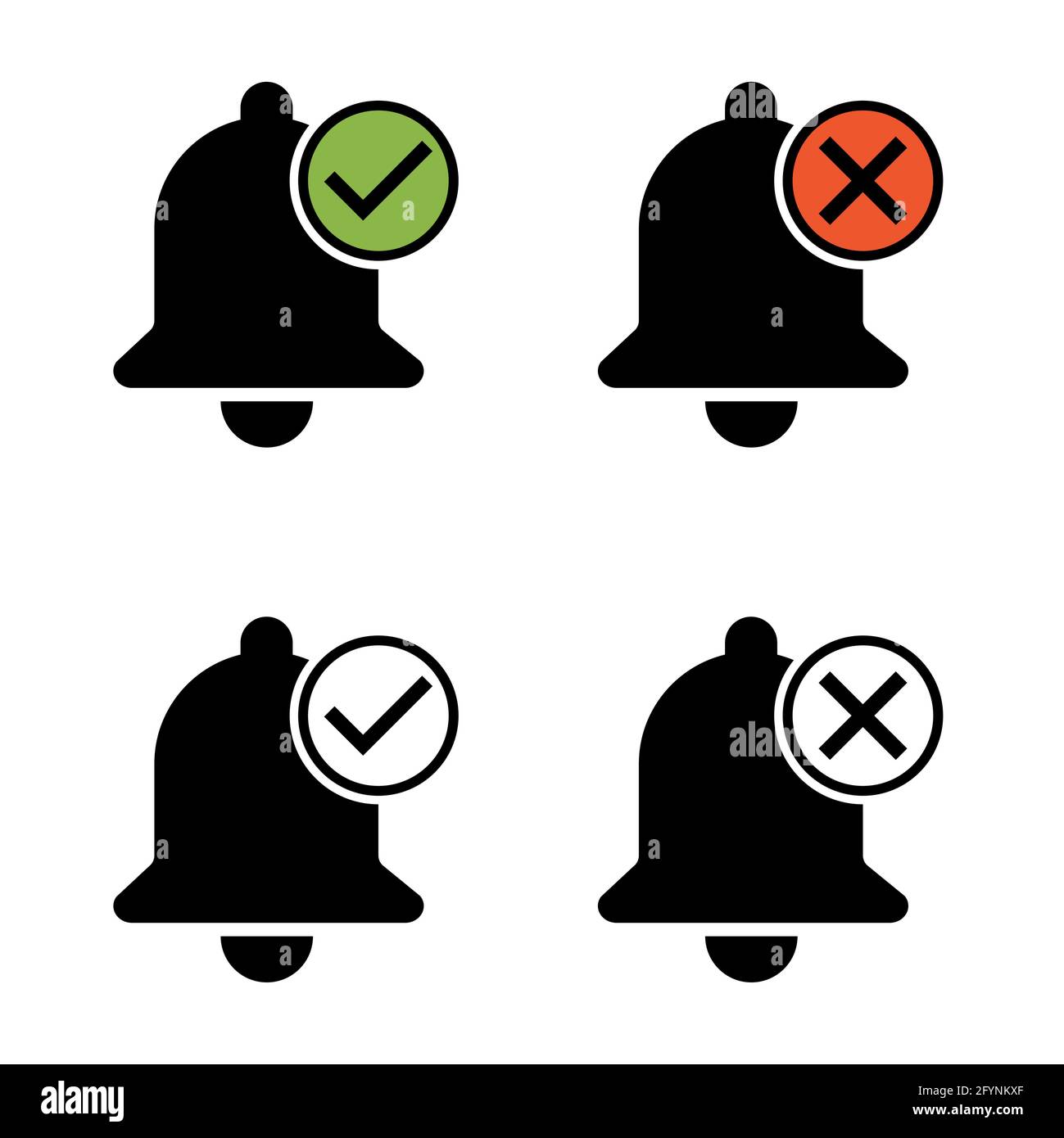 Set of bell alert icon isolated on white background, black alarm vector ...