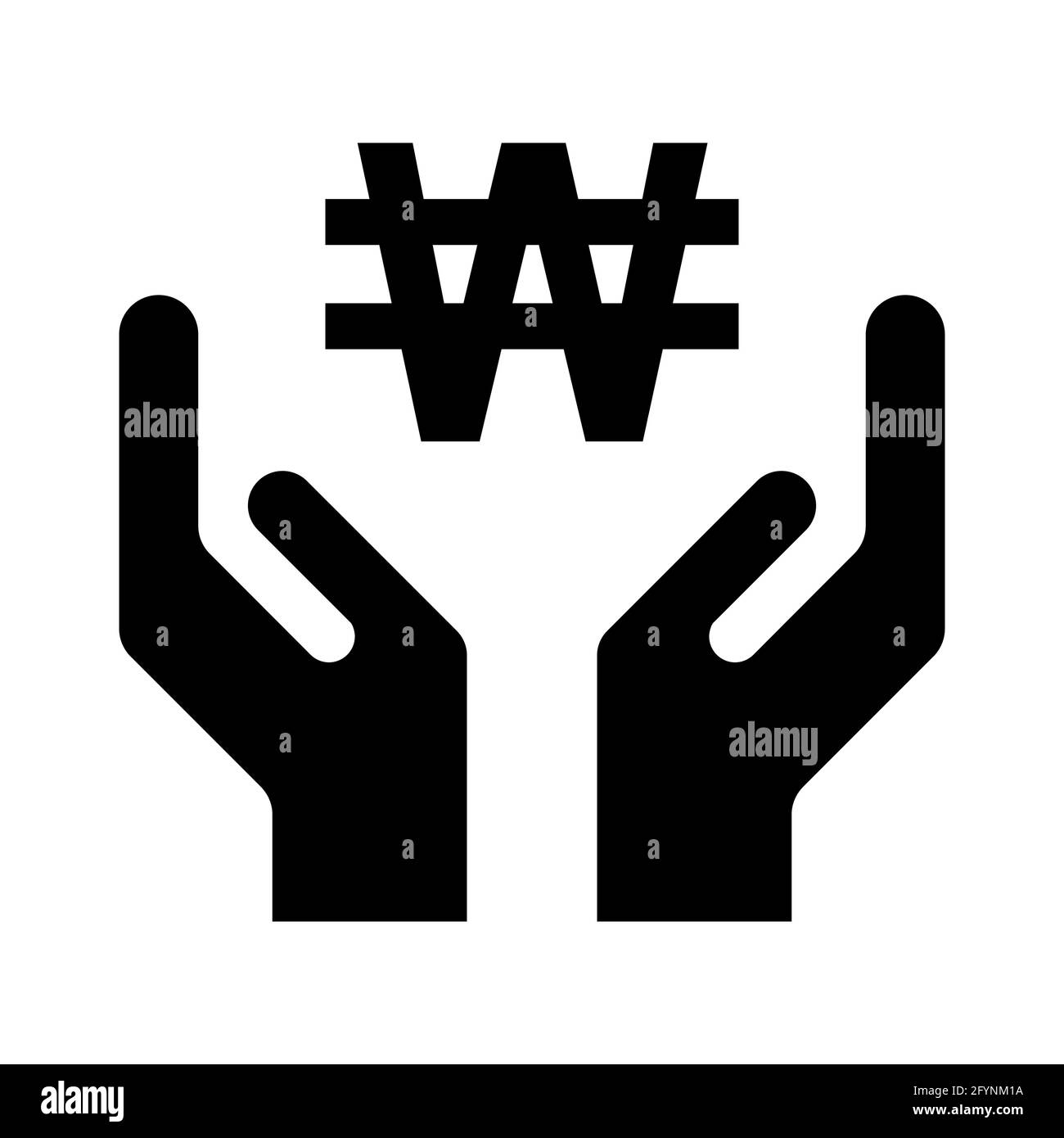 Hope icon, human hand with won symbol, help and protection graphic ...