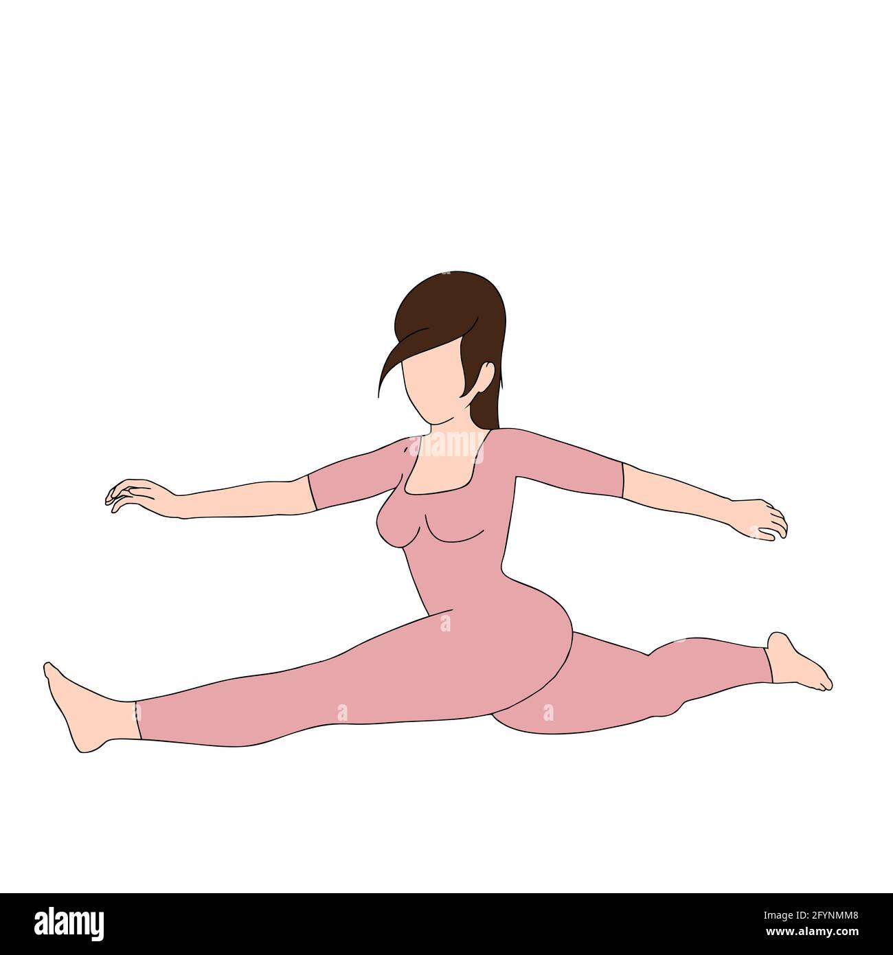 Busty cartoon girl performing a twine illustrated on a white background ...