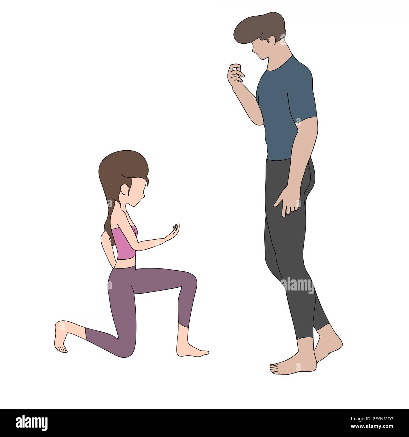 Cartoon teen girl proposing a fit man illustration on a white ...