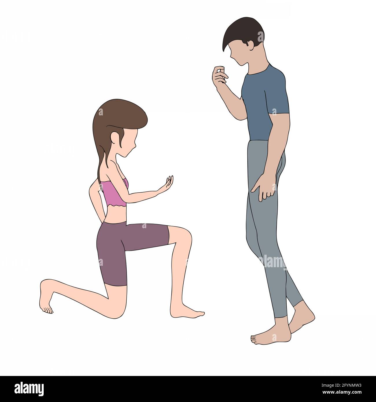 Cartoon teen girl proposing a fit man illustration on a white ...