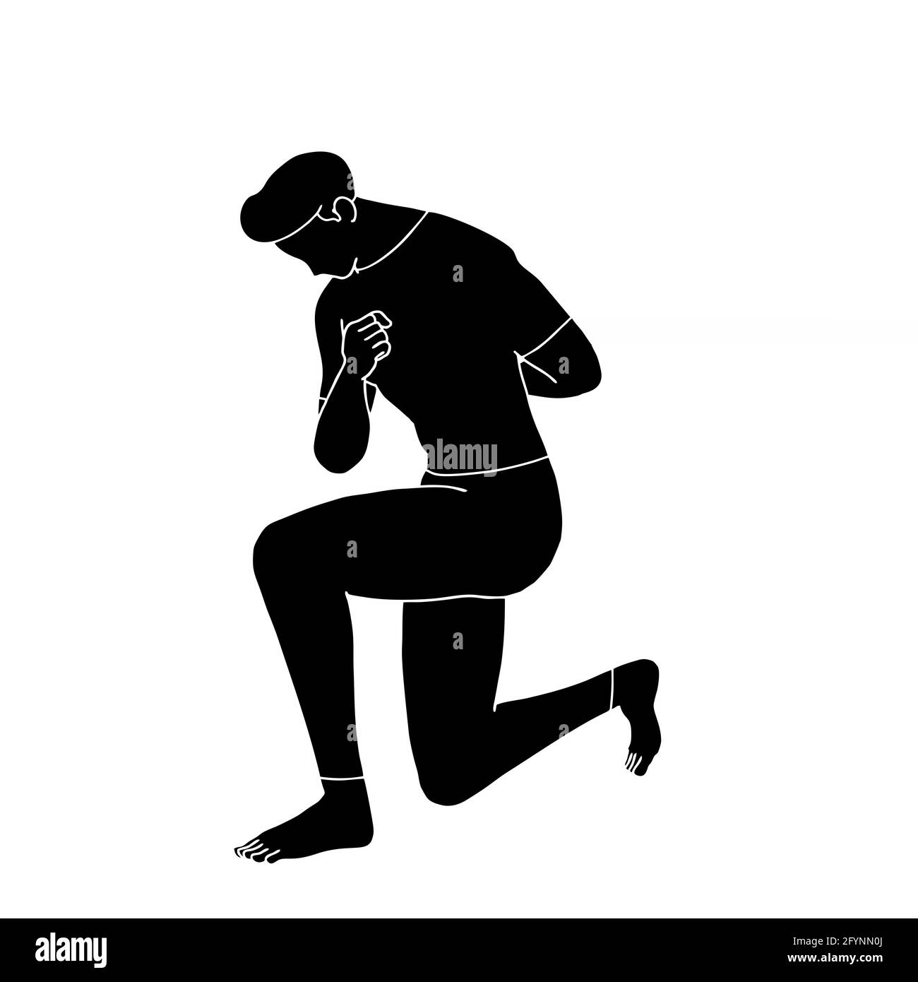 Silhouette of a cartoon man in the servant pose illustrated on white ...