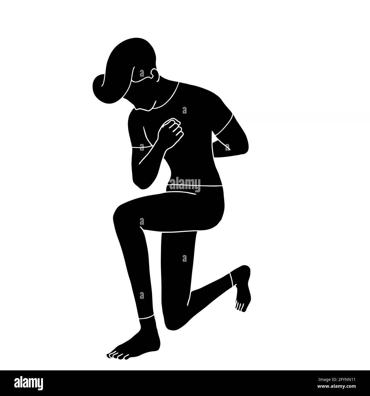 Silhouette of a cartoon man in the servant pose illustrated on white ...