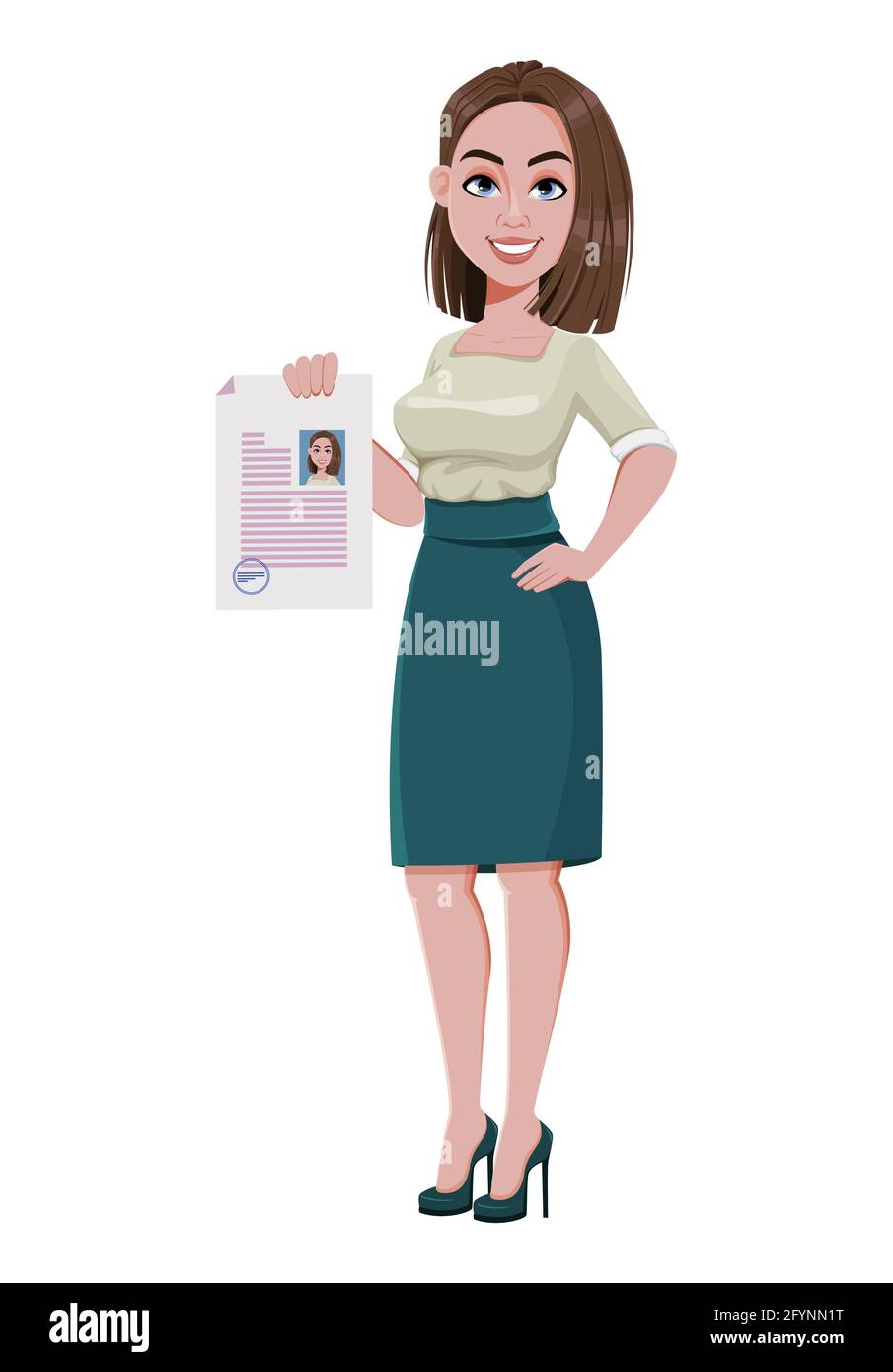 Young successful business woman holding resume. Cute businesswoman ...