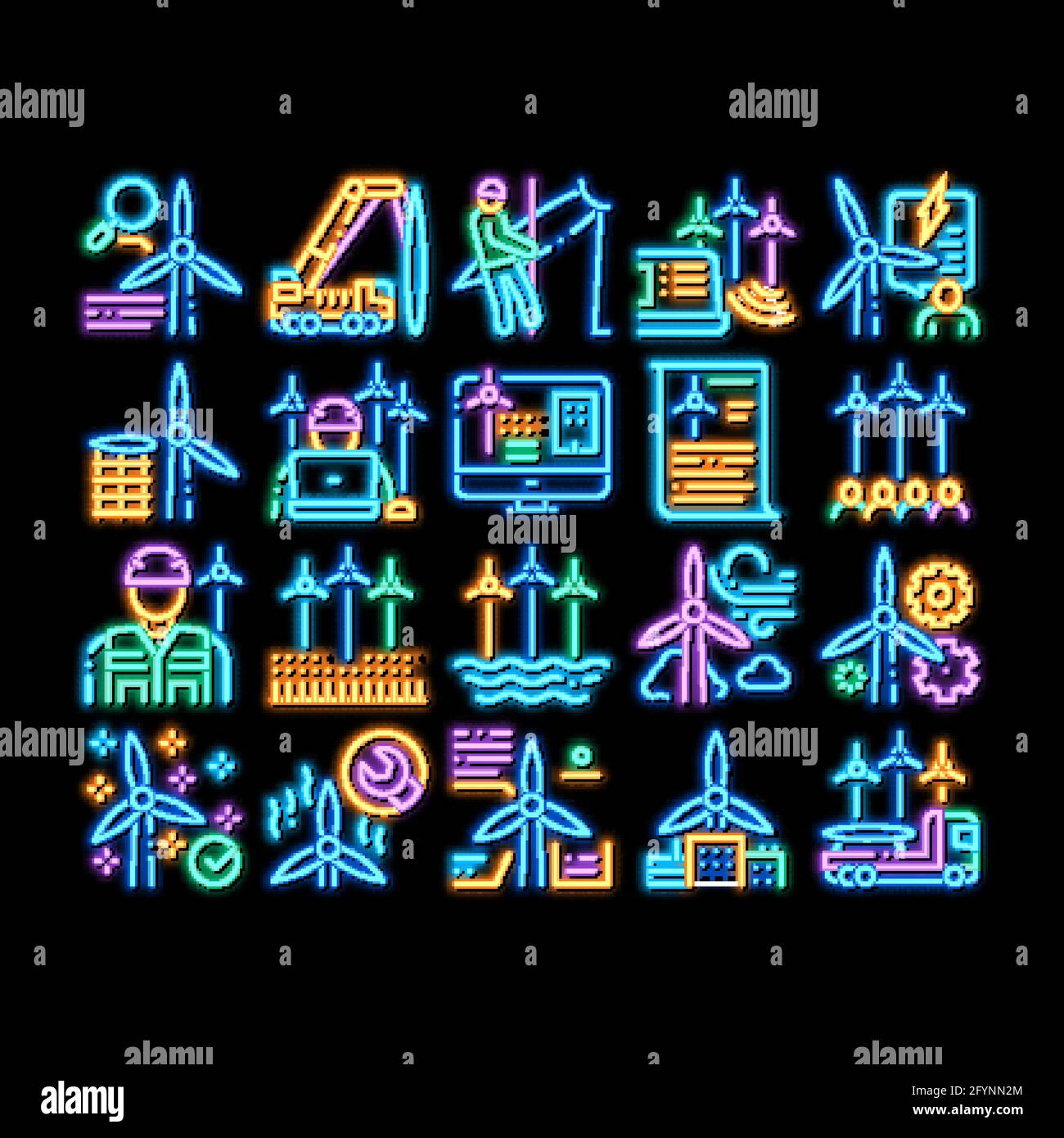 Wind Energy Technicians neon glow icon illustration Stock Vector Image ...