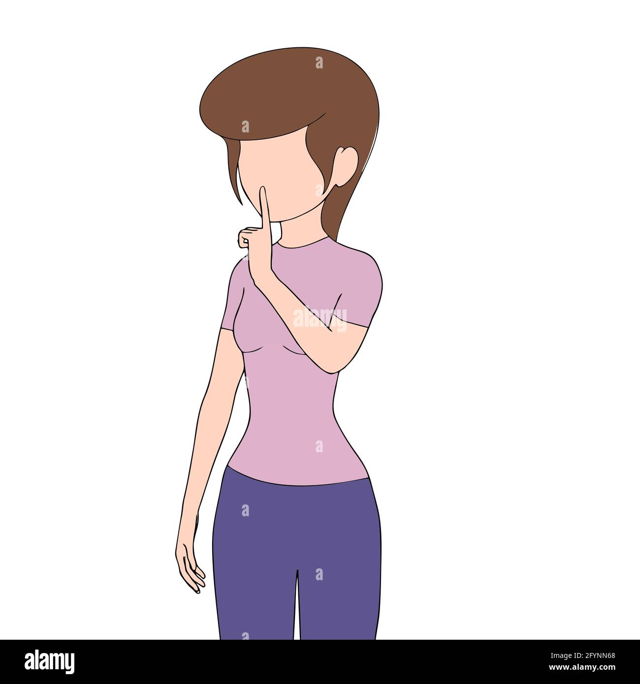 Girl in silence pose illustrated on white background Stock Photo - Alamy