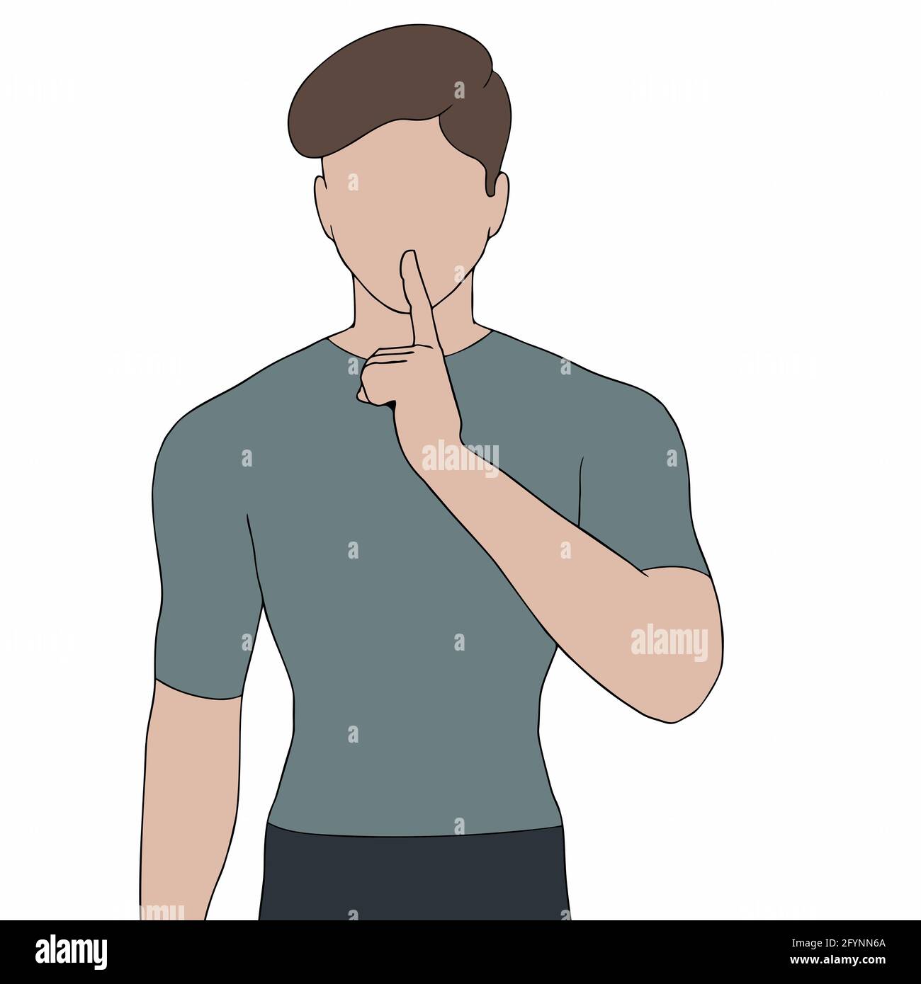 Cartoon man showing the gesture of silence illustrated on white ...