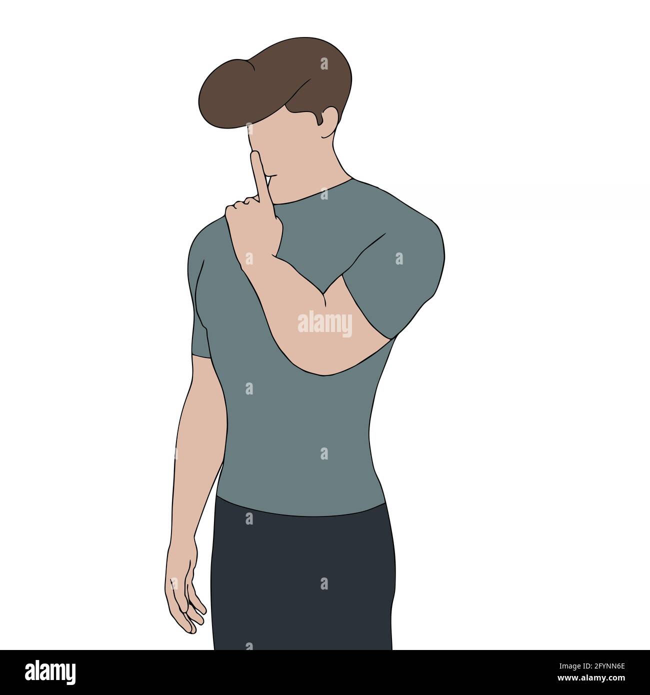 Cartoon man showing the gesture of silence illustrated on white ...