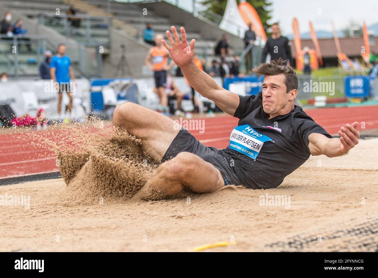 Belgian Thomas Van Der Plaetsen in action at the long jump event of the ...